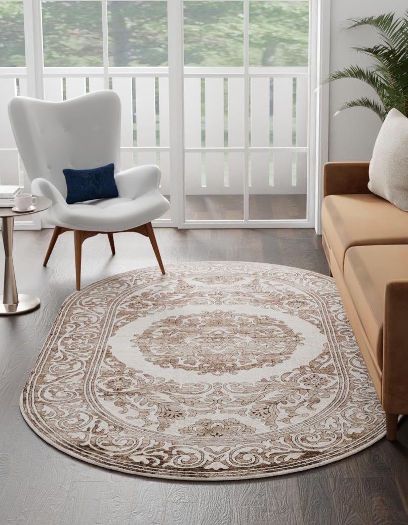 Chocolate Brown 5' 3 x 8' Hermitage Oval Rug | Rugs.com