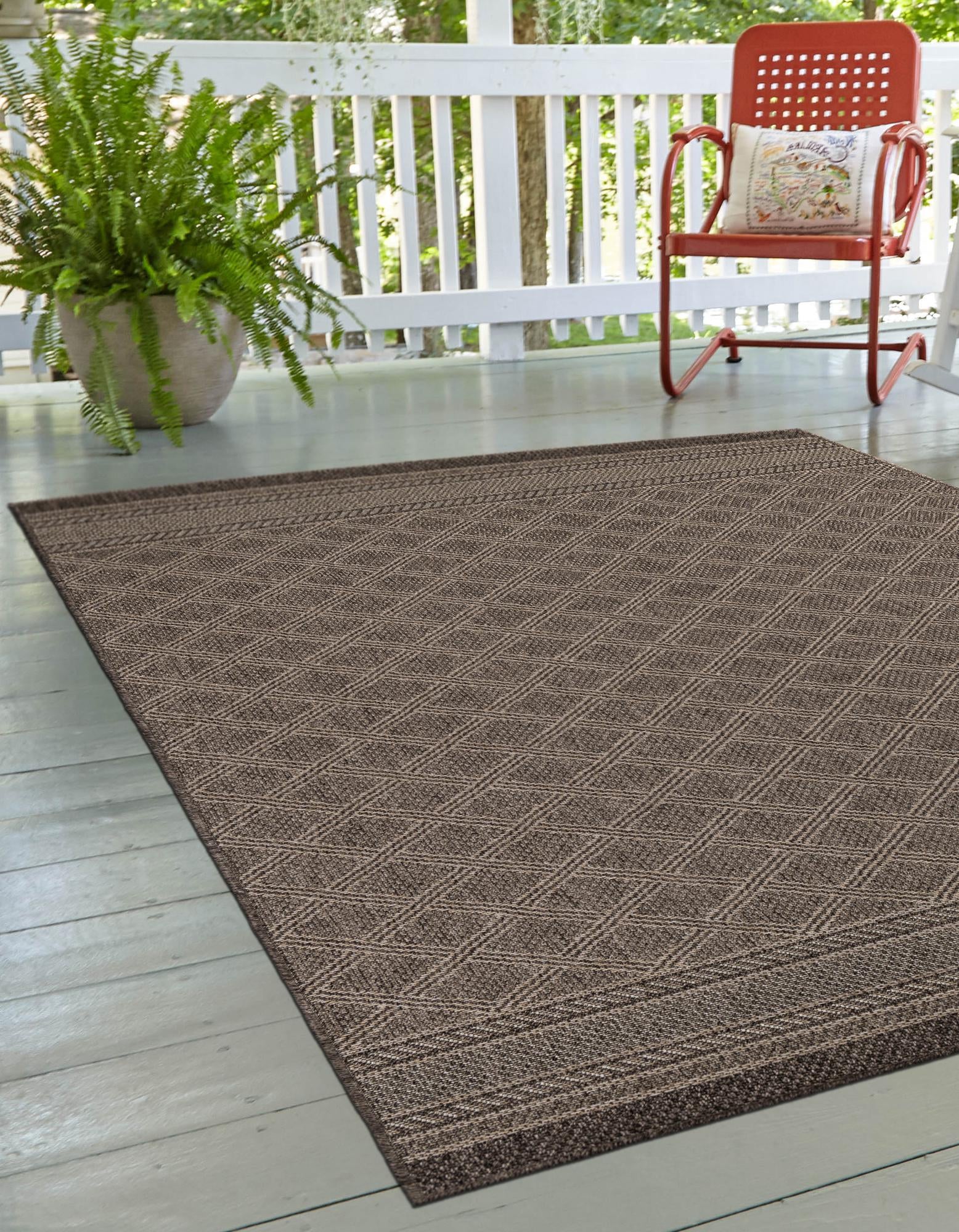 Chocolate Brown 7' 10 x 10' Lattice Indoor / Outdoor Rug | Rugs.com