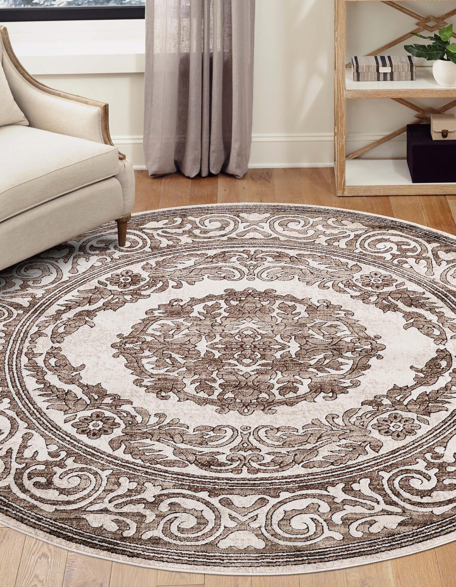 Chocolate Brown 4' x 4' Gatlin Hermitage Round Rug | Rugs.com