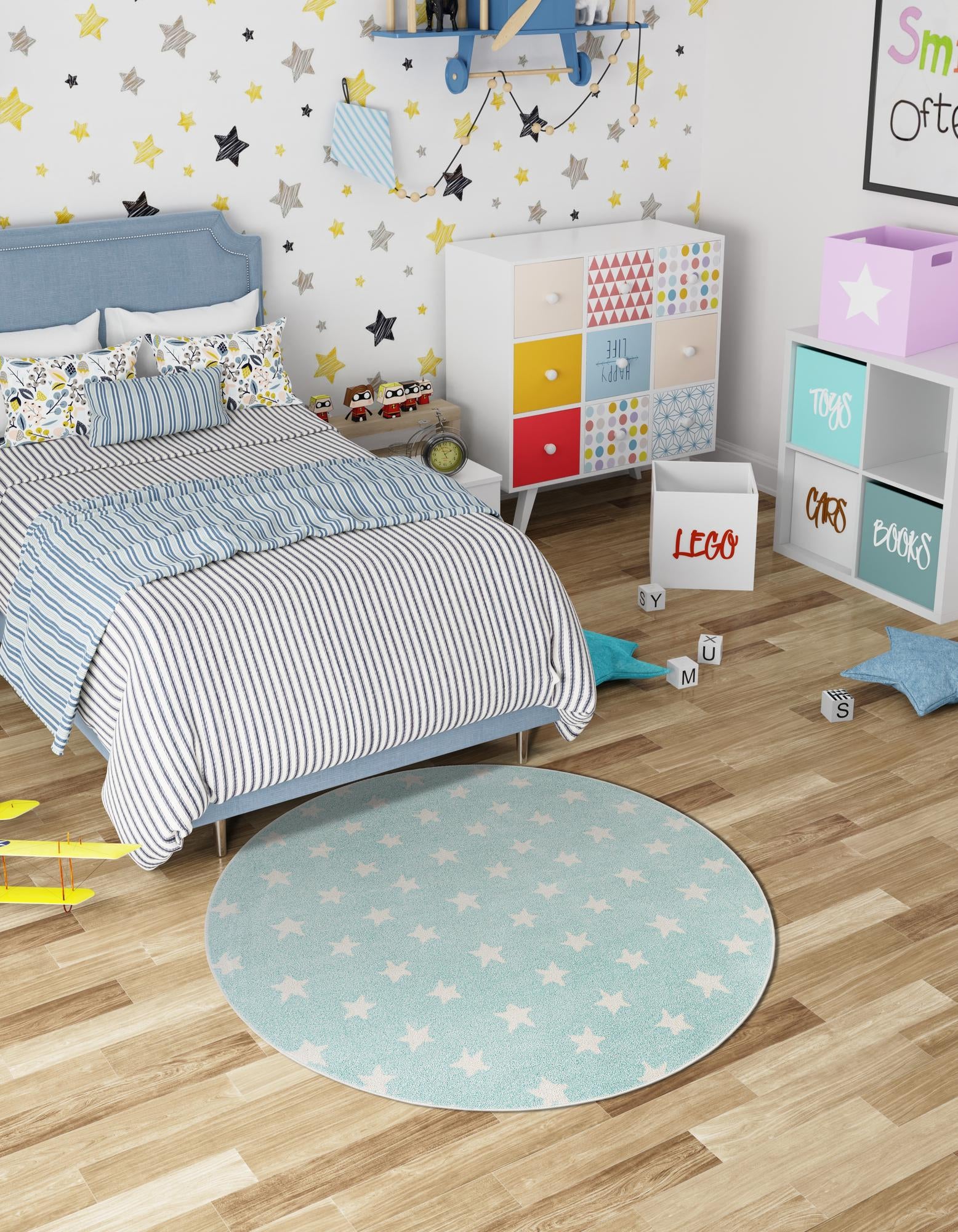 Clear Blue 6' x 6' Whimsy Kids Round Rug | Rugs.com