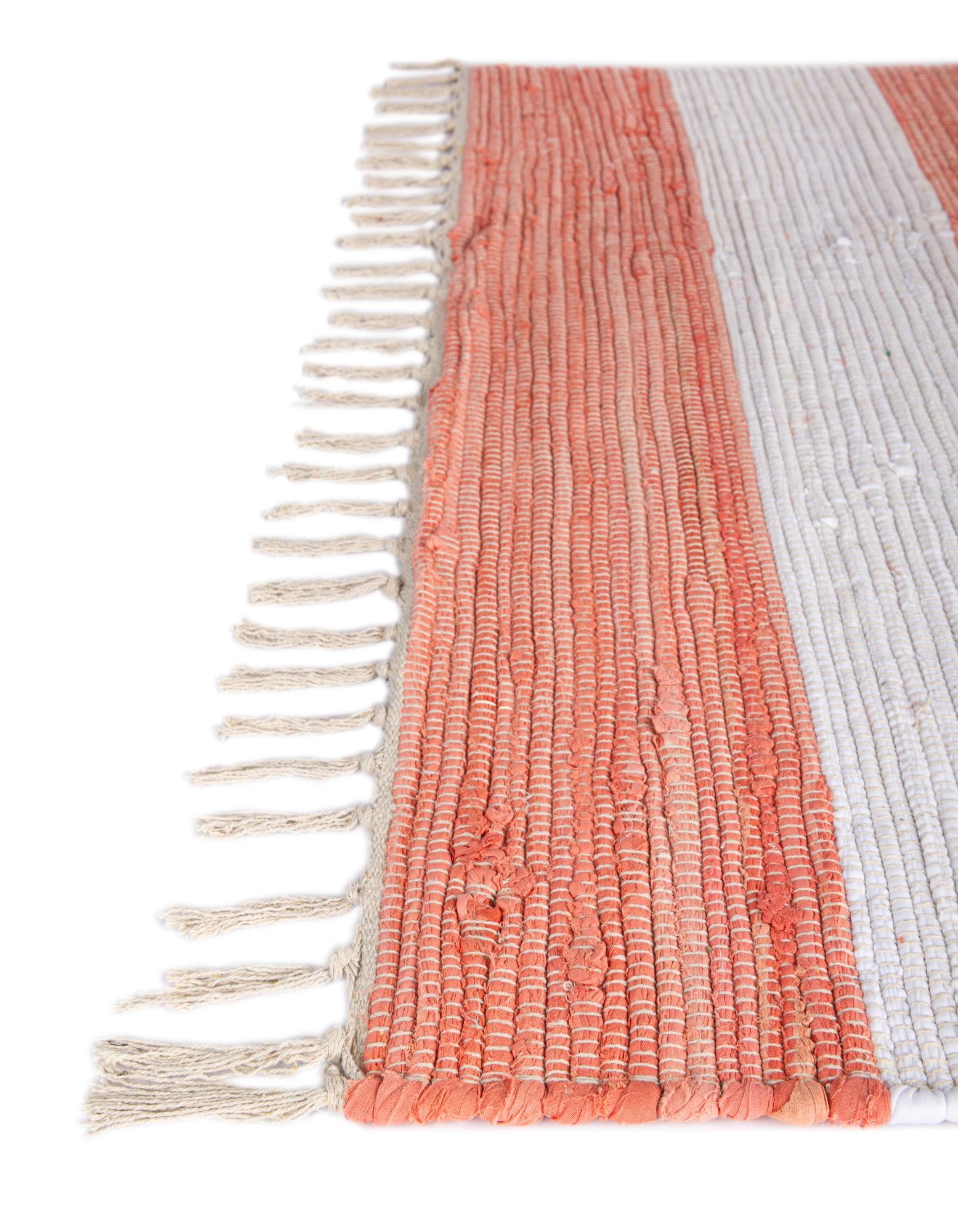 Coral and Ivory 2' 2 x 6' 1 Hand Woven Chindi Rag Runner Rug | Rugs.com