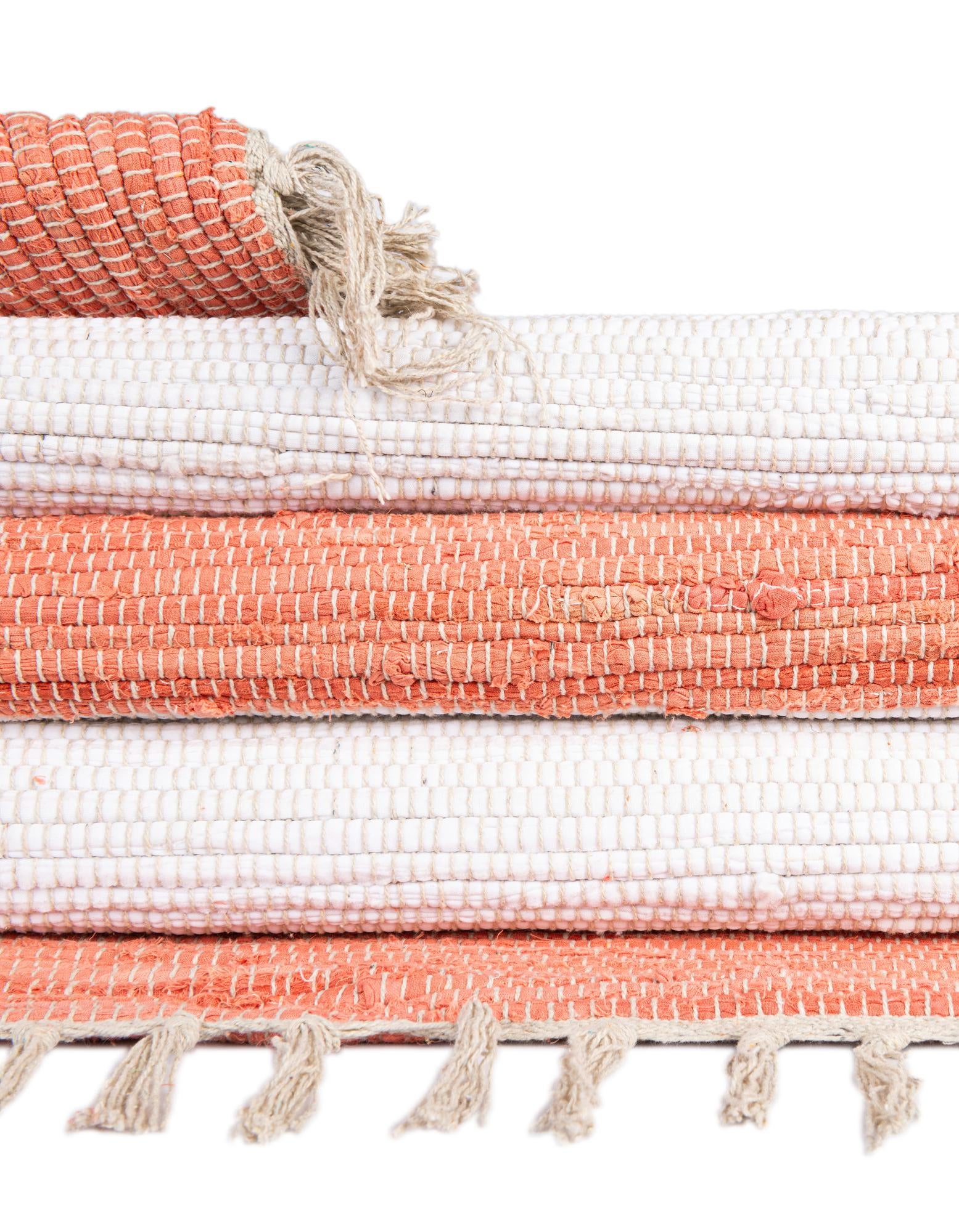 Coral and Ivory 7' 10 x 7' 10 Hand Woven Chindi Rag Square Rug | Rugs.com