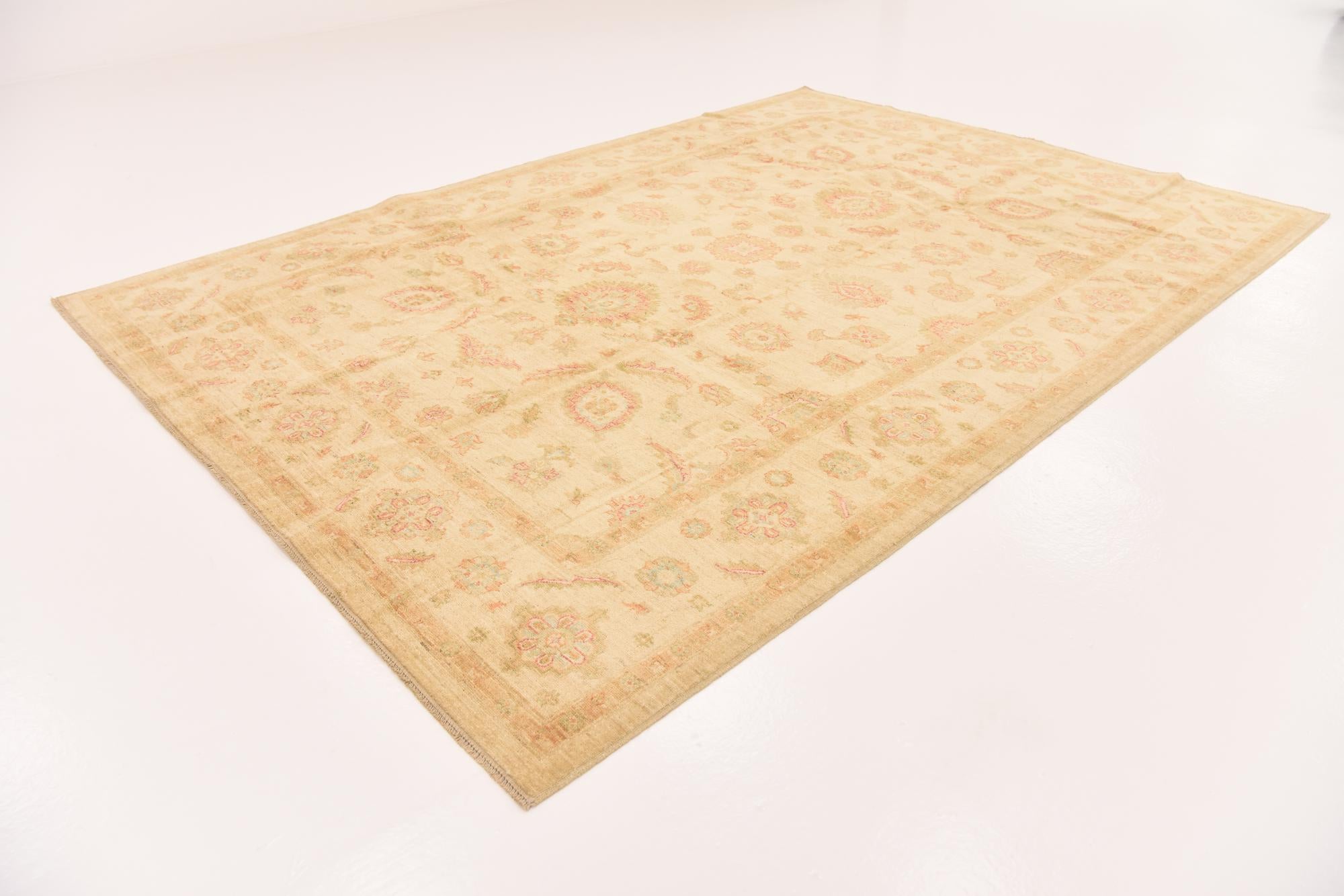 Cream 7' x 10' Hand Knotted Peshawar Ziegler Rug | Rugs.com