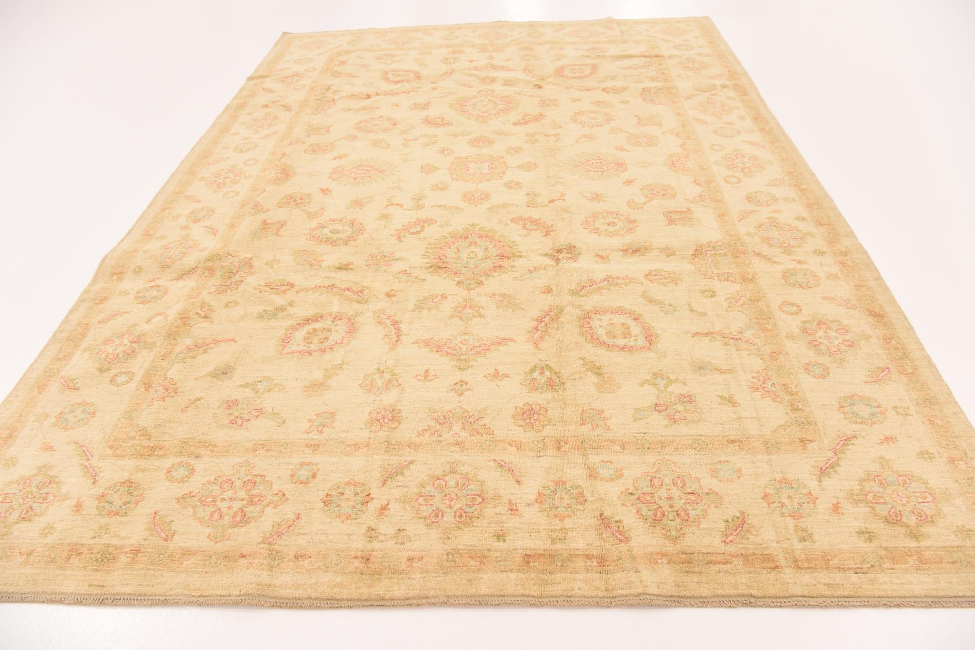 Cream 7' x 10' Hand Knotted Peshawar Ziegler Rug | Rugs.com