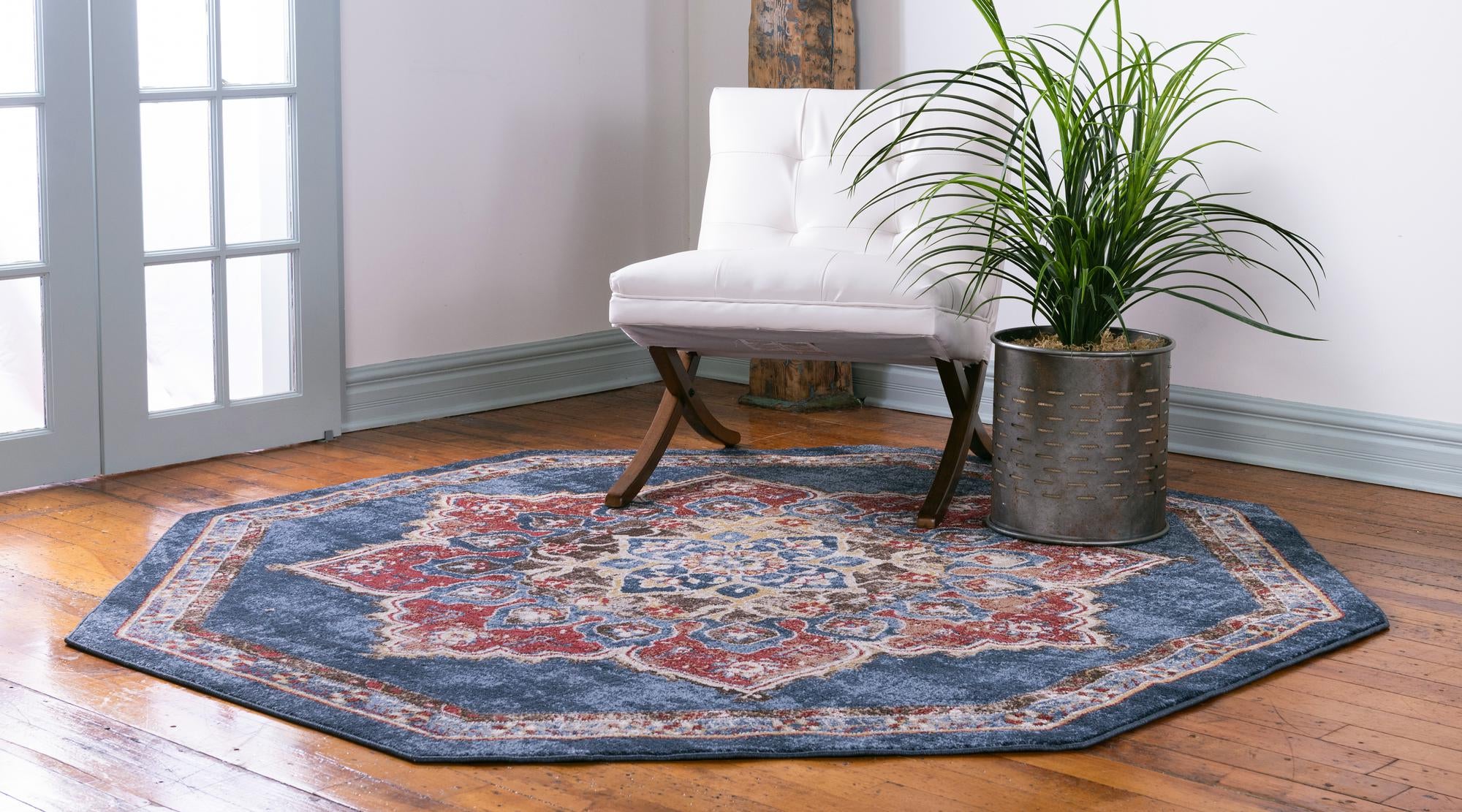 Dark Blue 8' x 8' Eden Octagon Rug | Rugs.com