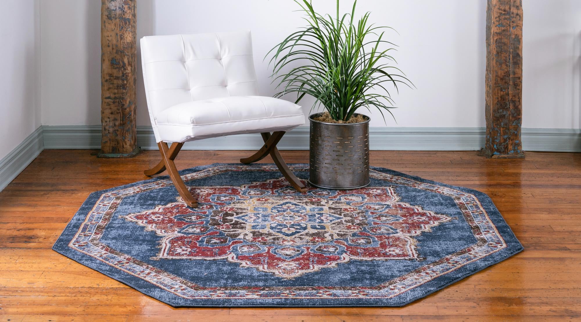 Dark Blue 8' x 8' Eden Octagon Rug | Rugs.com