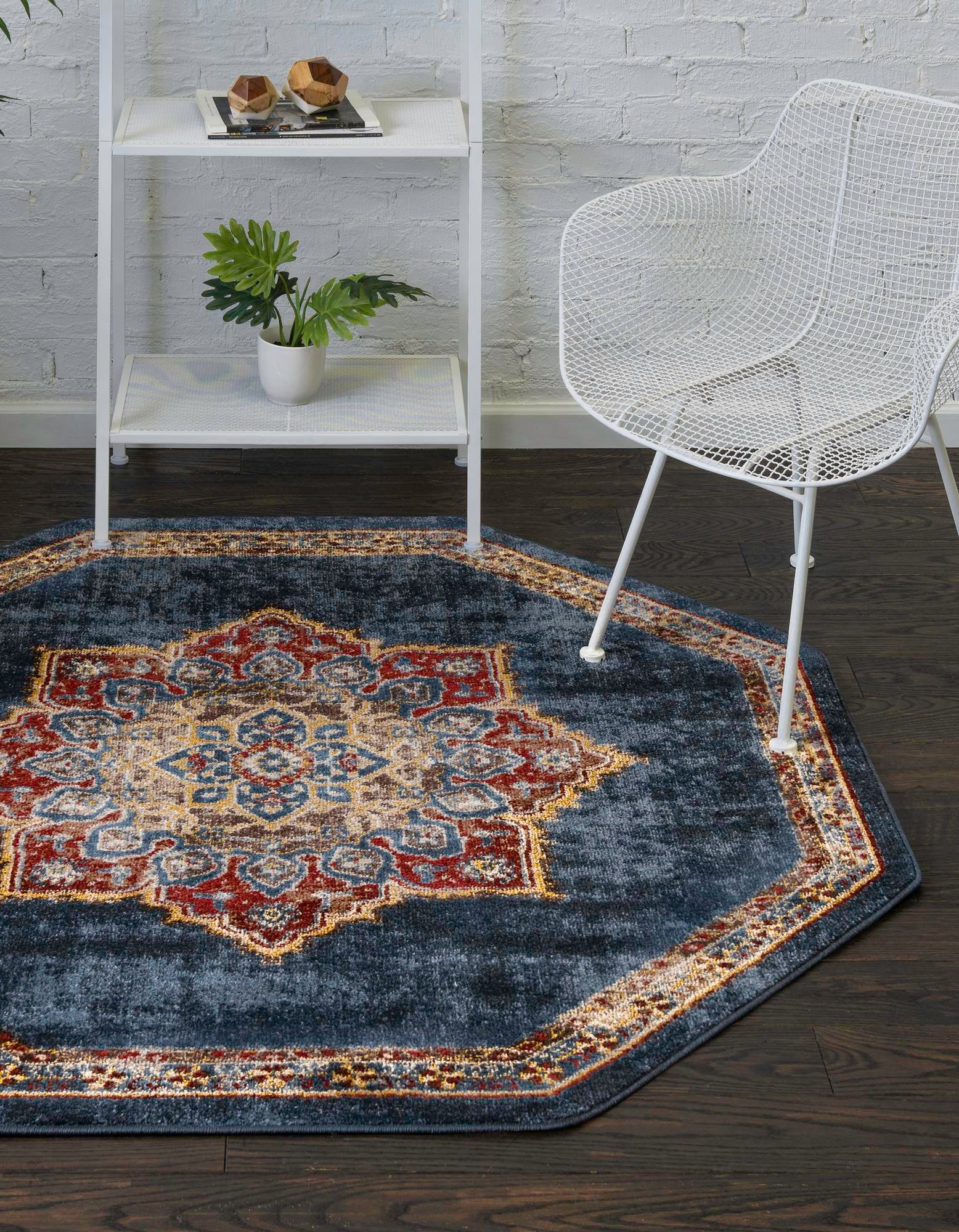 Dark Blue 8' x 8' Eden Octagon Rug | Rugs.com
