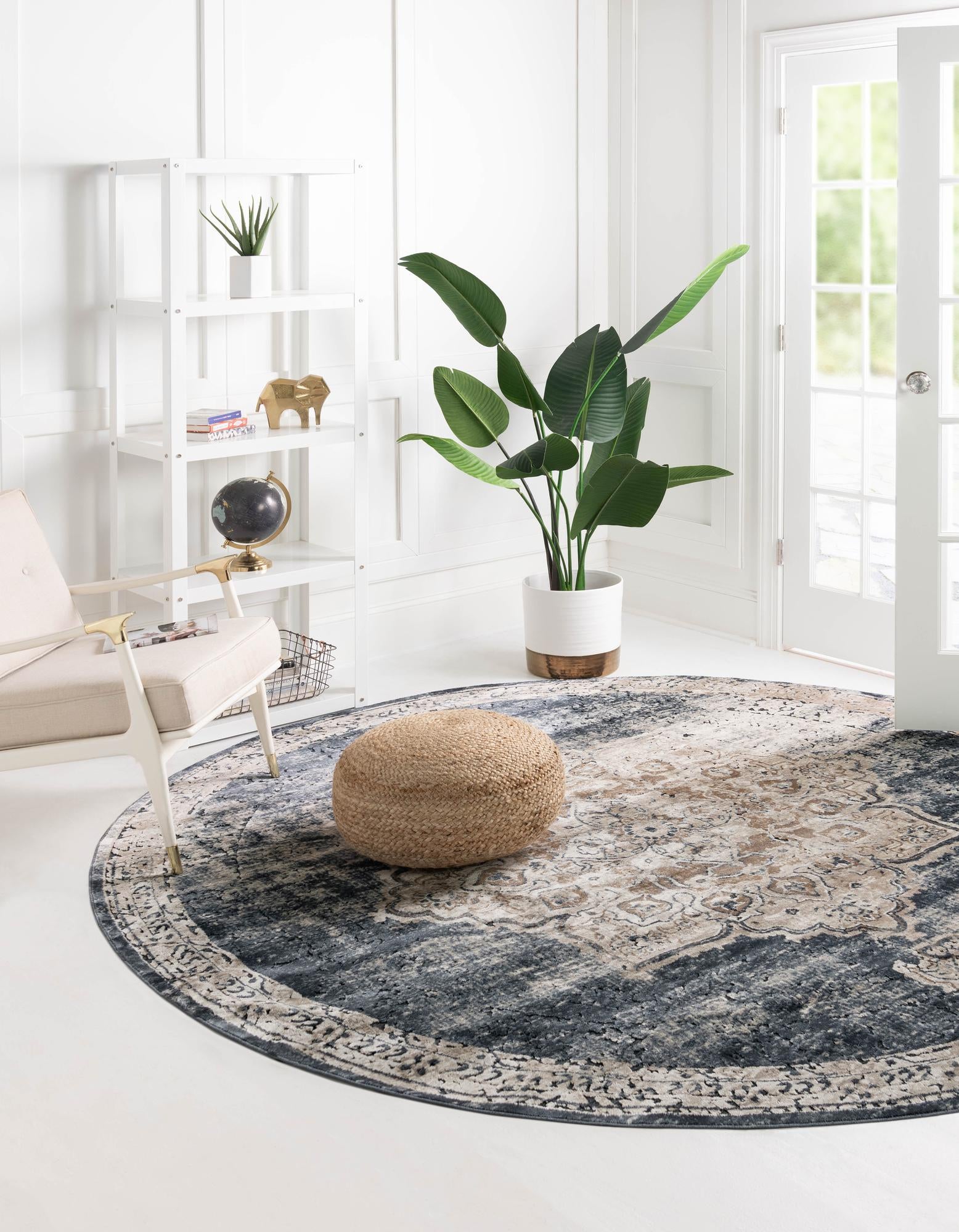 Dark Blue 6' x 6' Eliza Round Rug | Rugs.com