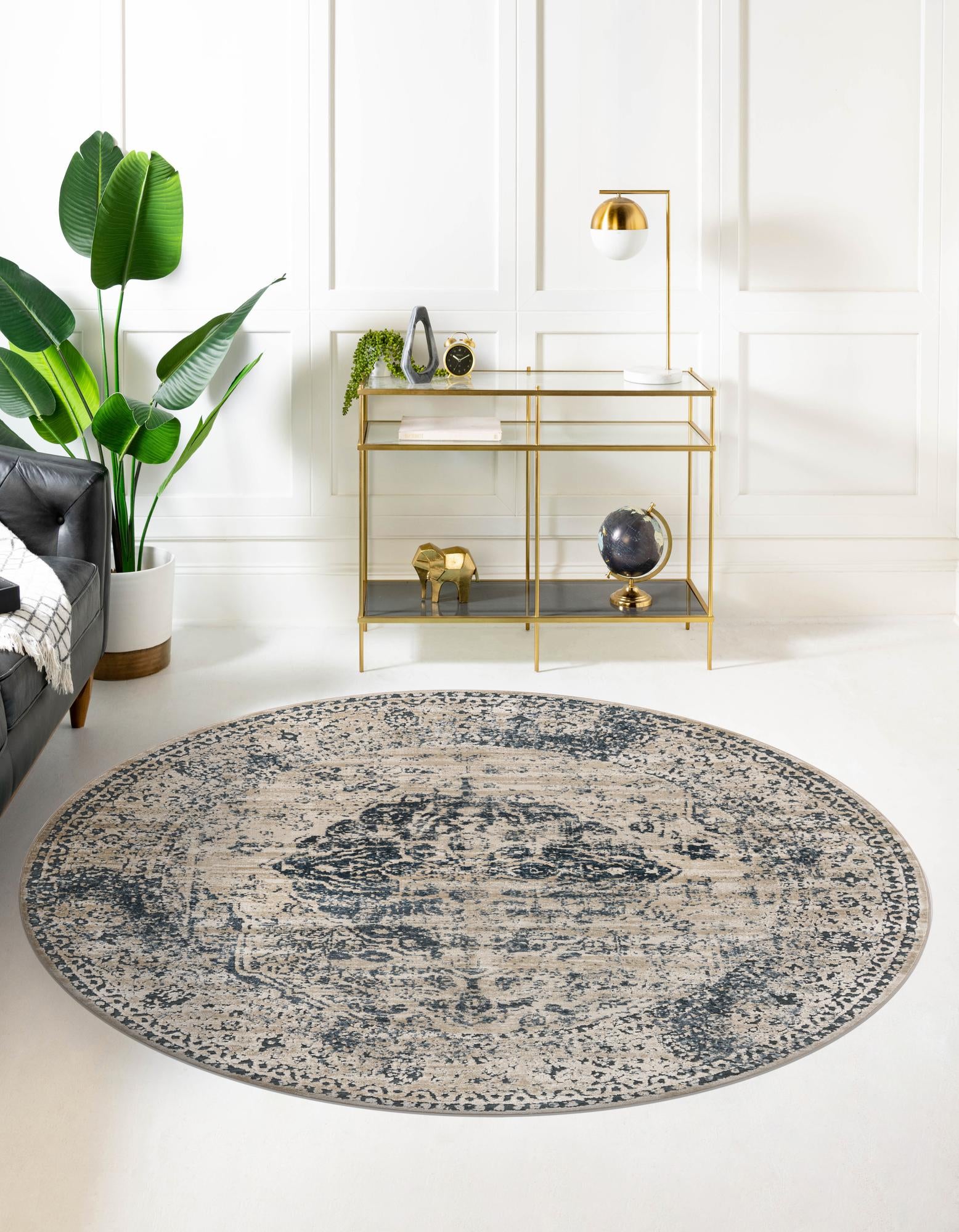Dark Blue 7' x 7' Eliza Round Rug | Rugs.com