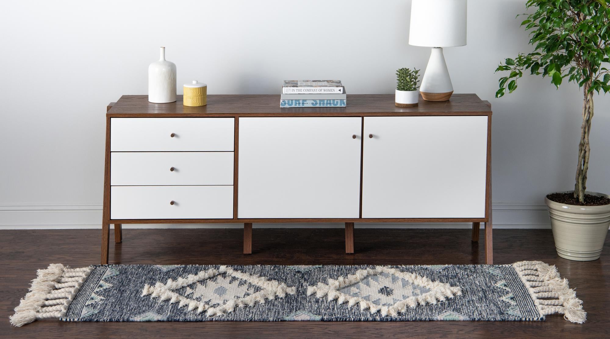 Dark Blue 2' 2 x 6' 1 Hand Woven Arizona Wool Runner Rug | Rugs.com