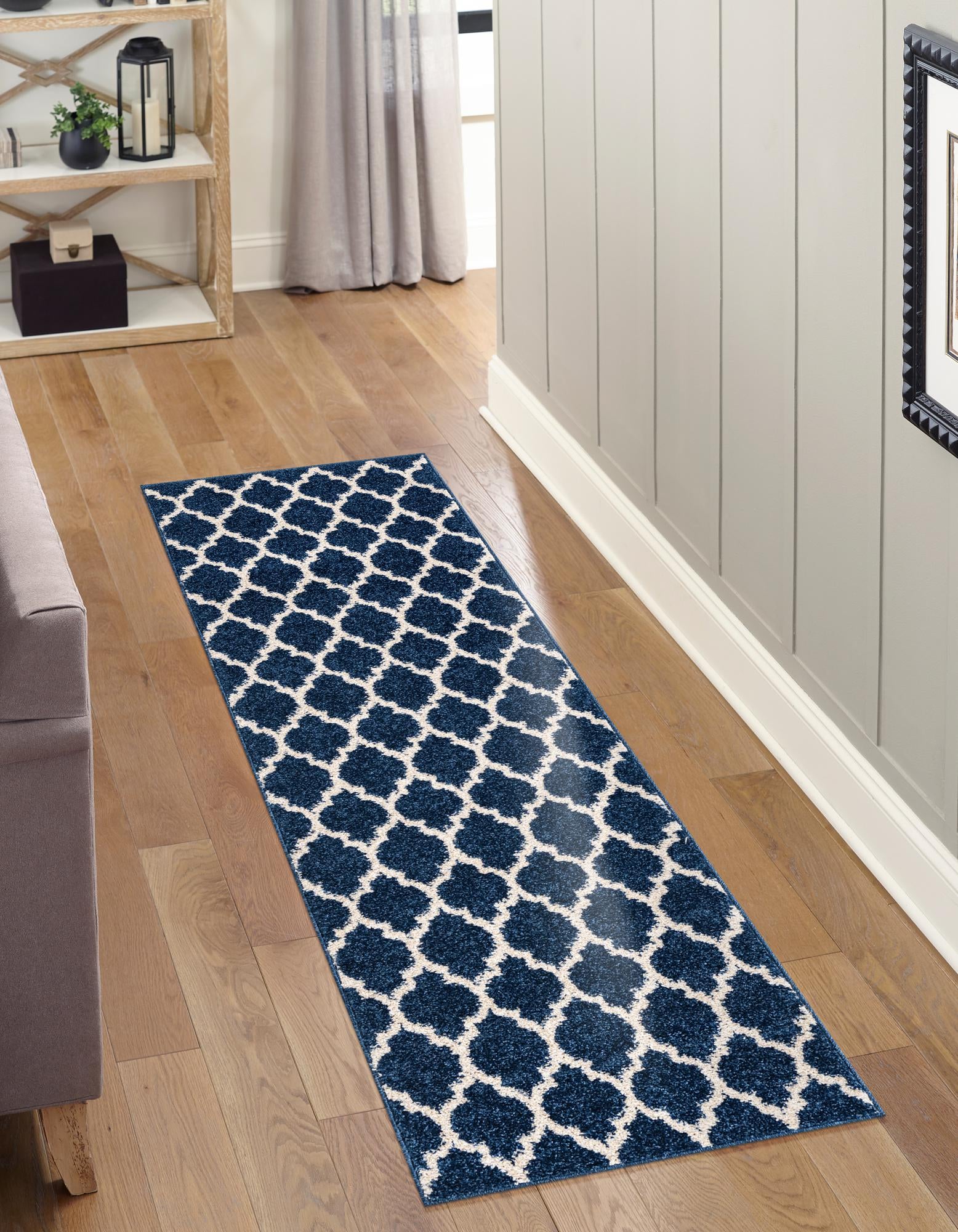 Dark Blue 2' 7 x 10' Lattice Runner Rug | Rugs.com