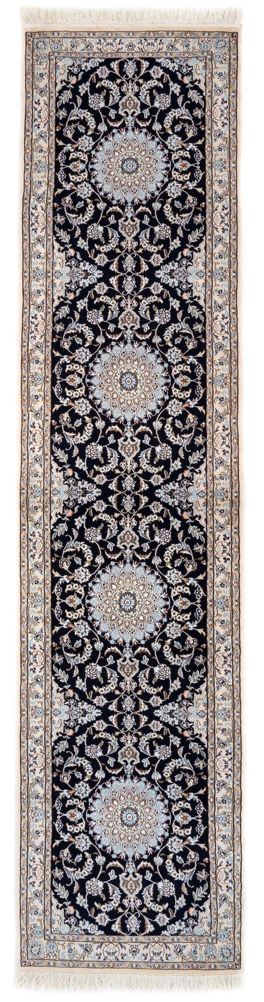 Dark Blue 2' 11 x 12' 6 Hand Knotted Nain Persian Wool Runner Rug ...