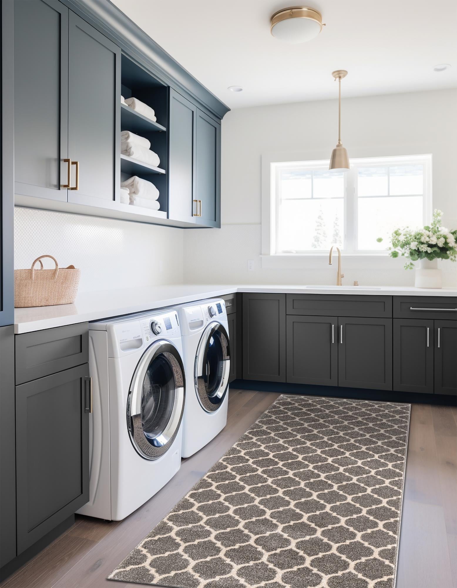 Dark Gray 2' x 6' Lattice Runner Rug | Rugs.com