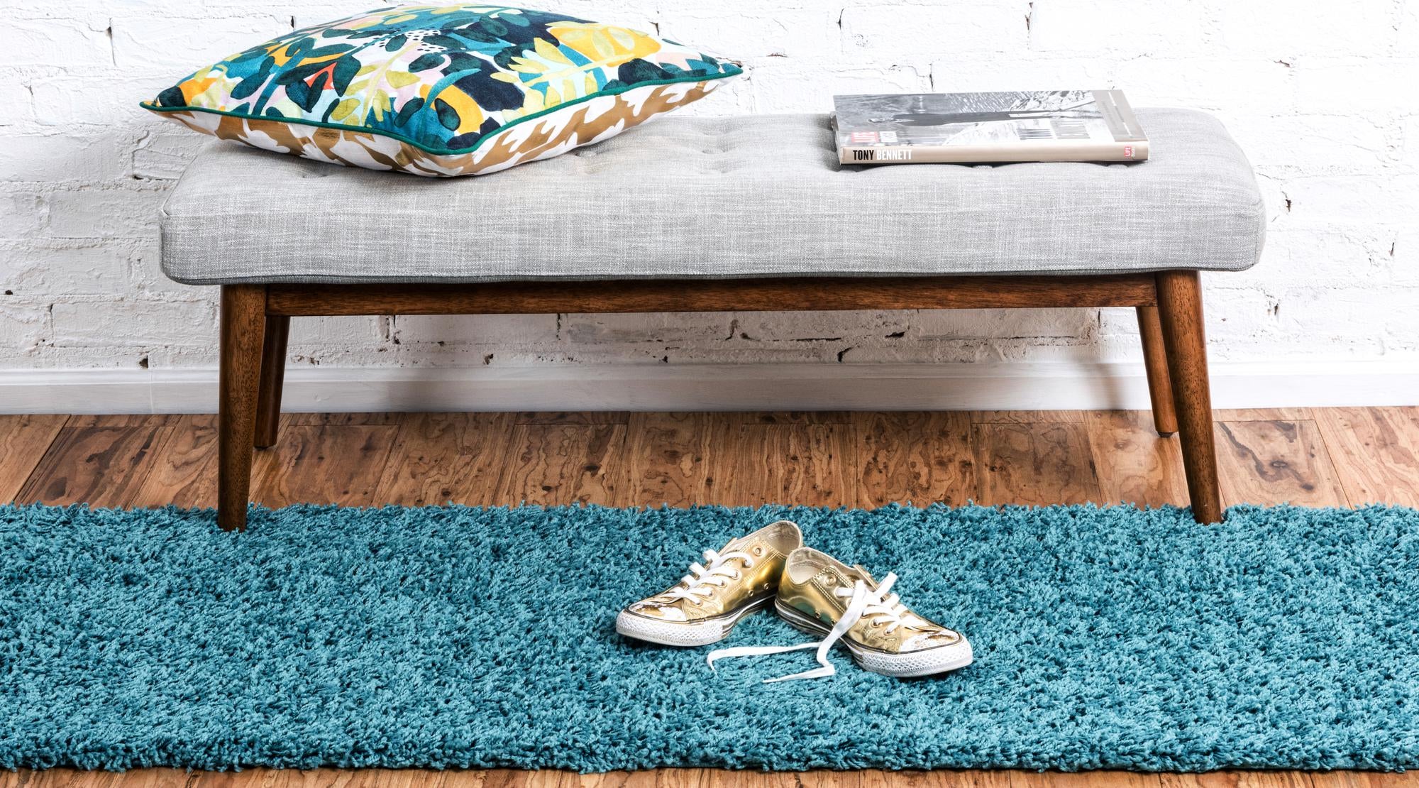 Deep Aqua Blue 2' 2 x 6' 7 Solid Shag Runner Rug | Rugs.com