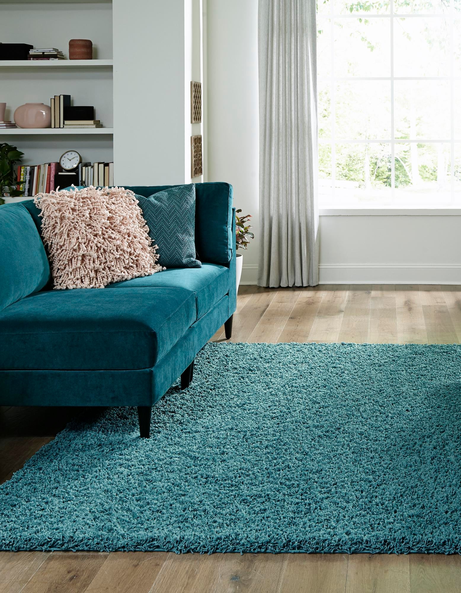 Deep Aqua Blue 7' 10 x 7' 10 Solid Shag Square Rug | Rugs.com