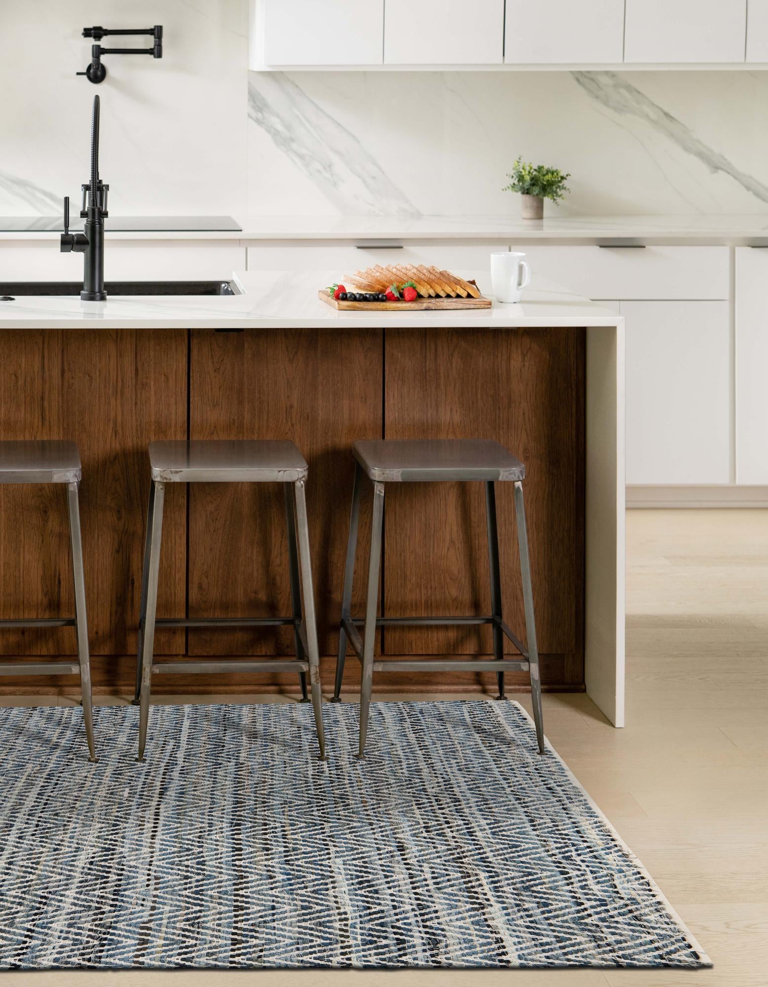 Denim 9' x 12' Hand Woven Chindi Chevron Rug | Rugs.com