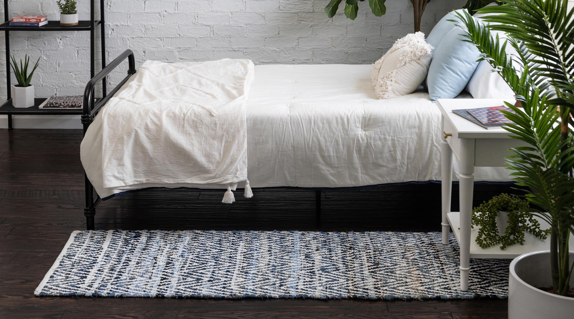 Denim 2' 2 x 6' 1 Hand Woven Chindi Chevron Runner Rug | Rugs.com