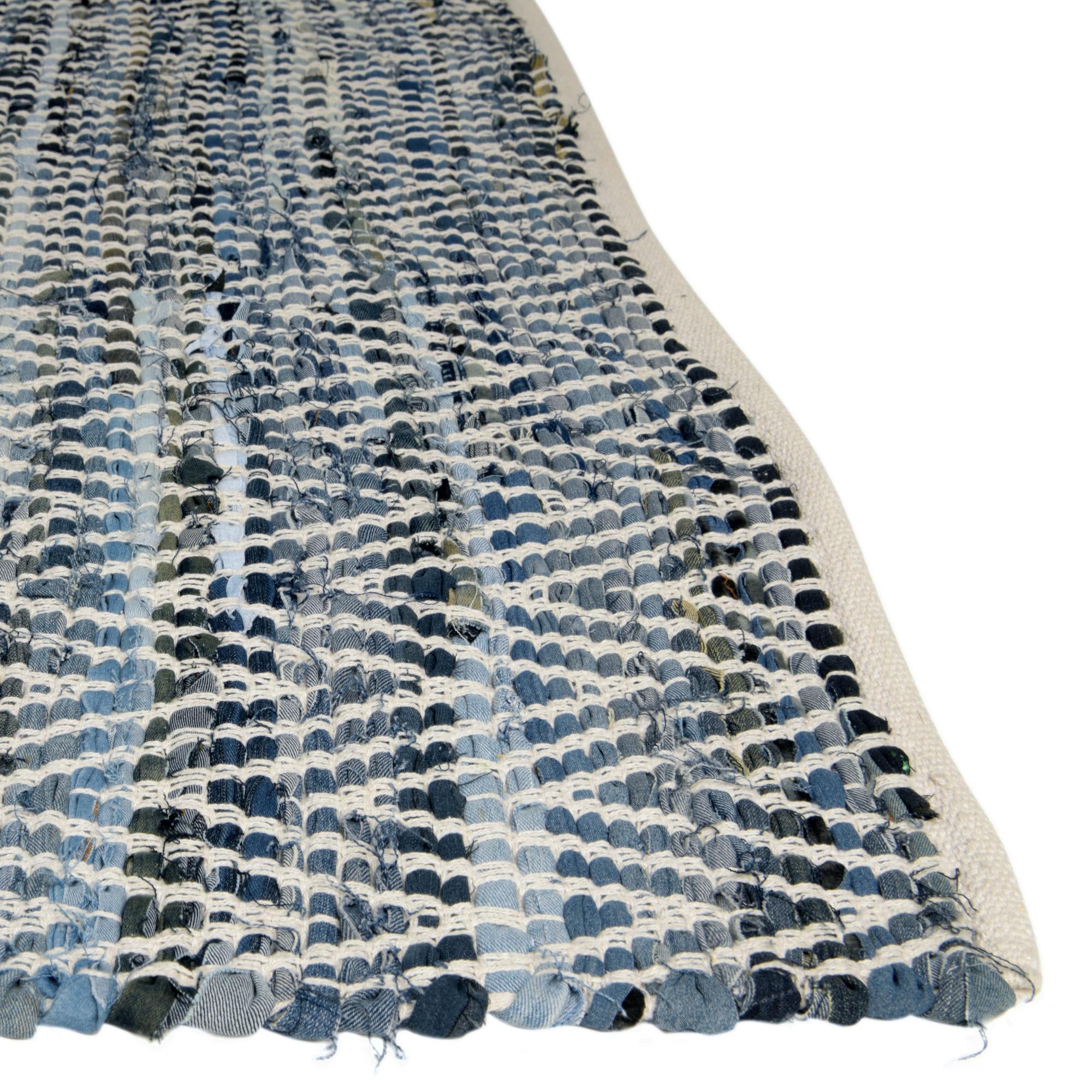 Denim 2' 2 x 6' 1 Hand Woven Chindi Chevron Runner Rug | Rugs.com