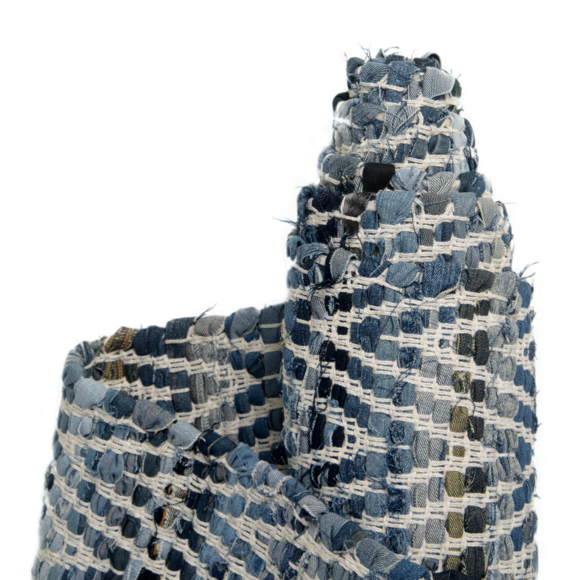 Denim 2' 2 x 6' 1 Hand Woven Chindi Chevron Runner Rug | Rugs.com