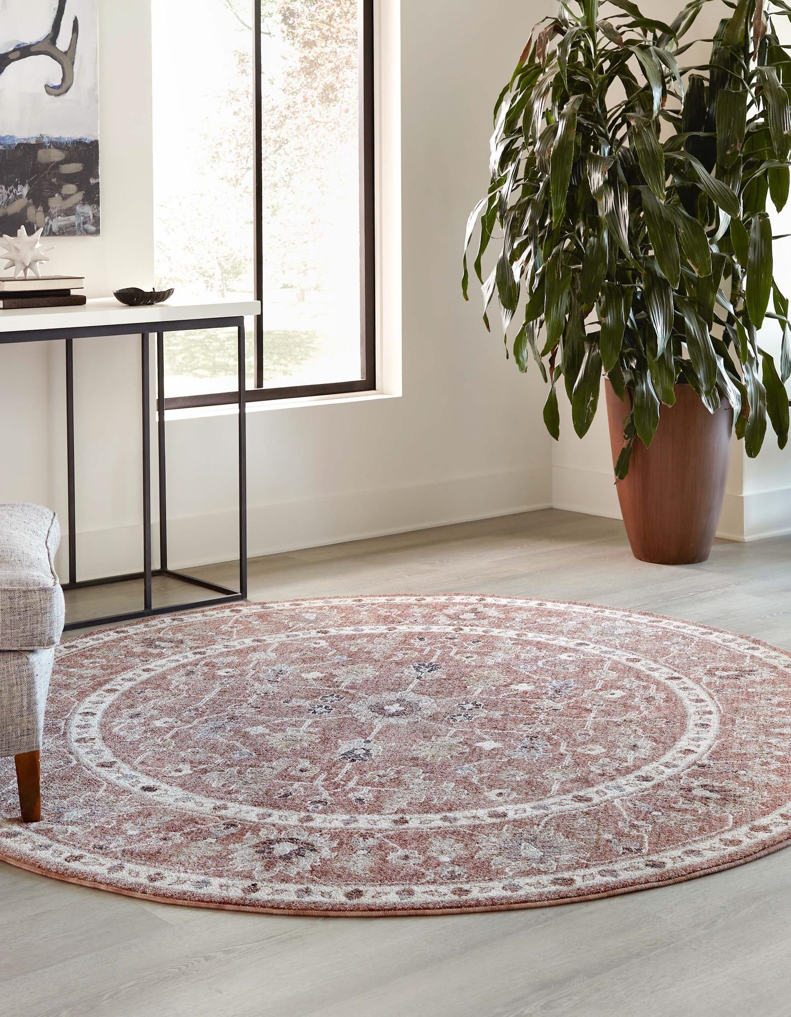 Dusty Rose 3' 3 x 3' 3 Eco Traditional Round Rug | Rugs.com