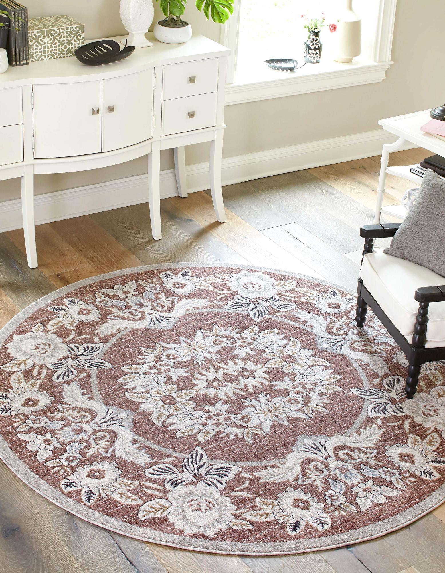 Dusty Rose 3' 3 x 3' 3 Eco Traditional Round Rug | Rugs.com