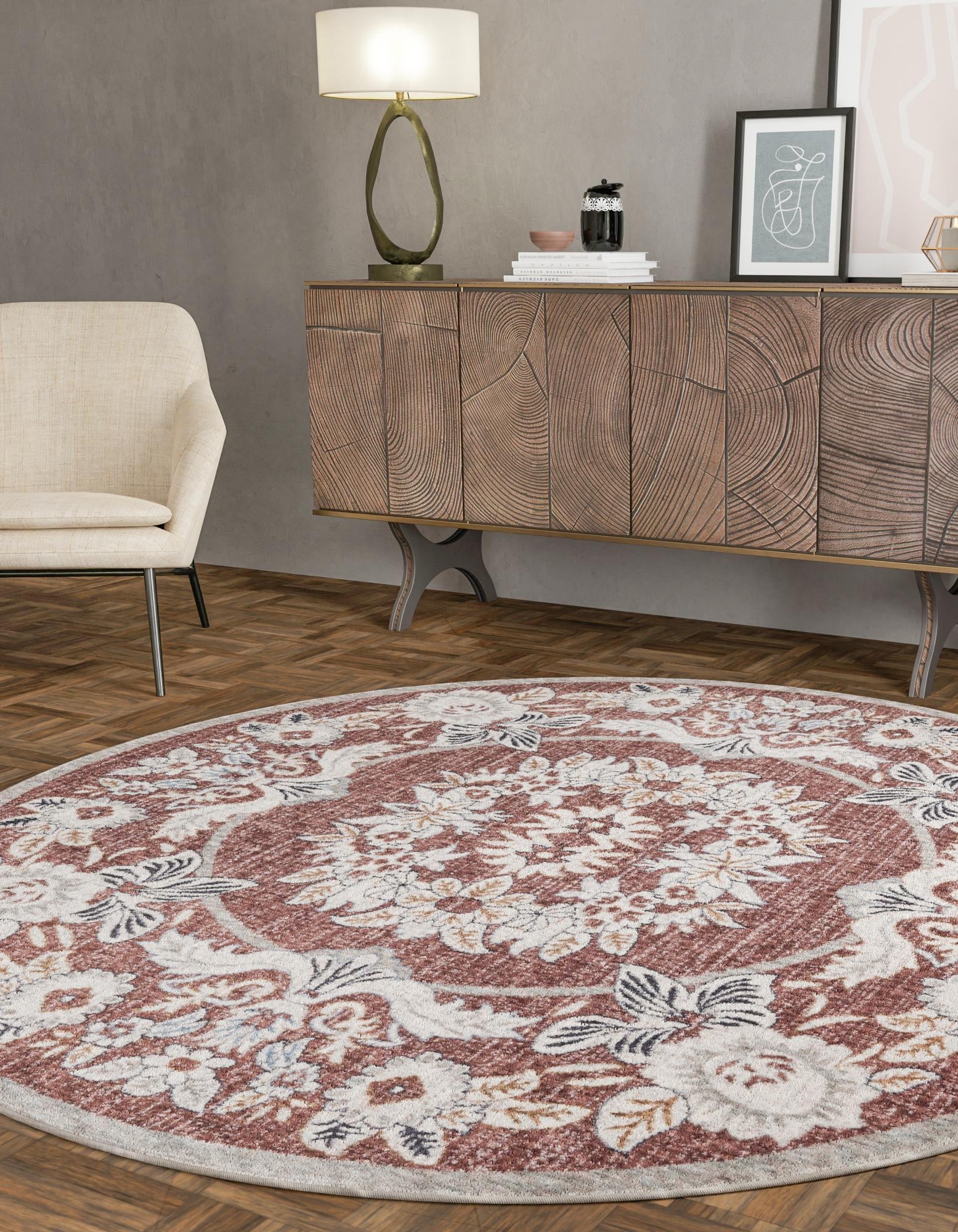 Dusty Rose 3' 3 x 3' 3 Eco Traditional Round Rug | Rugs.com