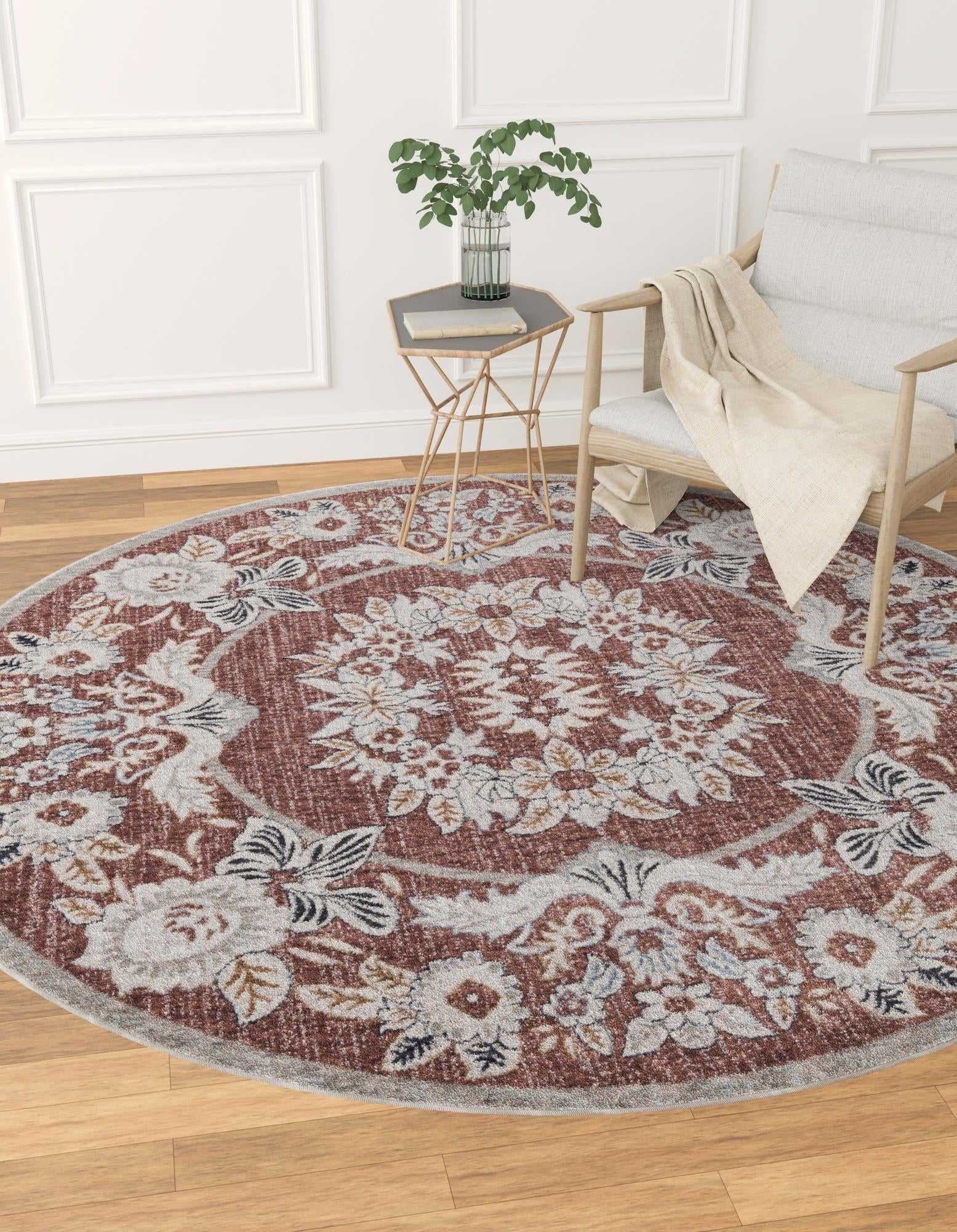 Dusty Rose 3' 3 x 3' 3 Eco Traditional Round Rug | Rugs.com