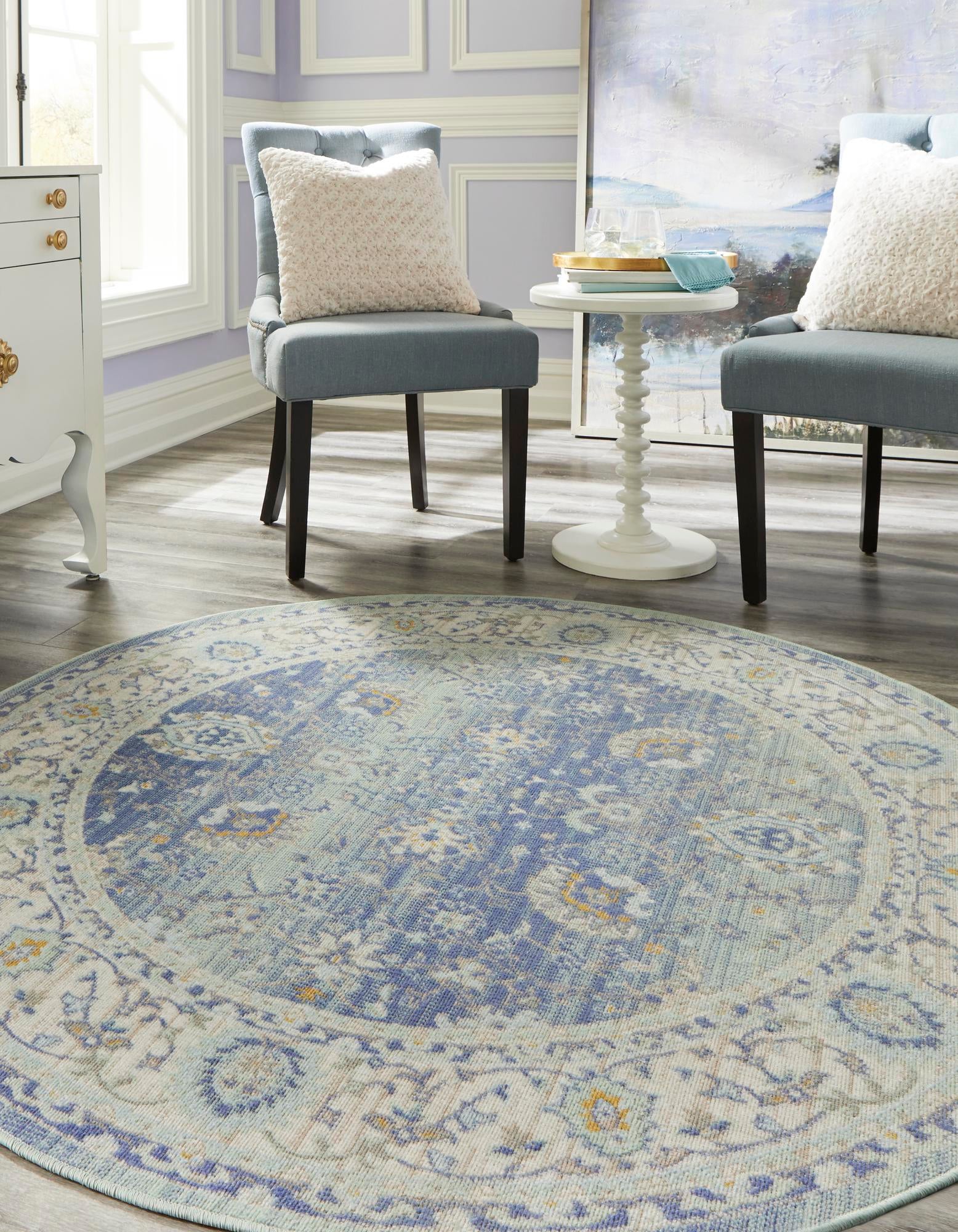 French Blue 7' x 7' Whitney Round Rug | Rugs.com