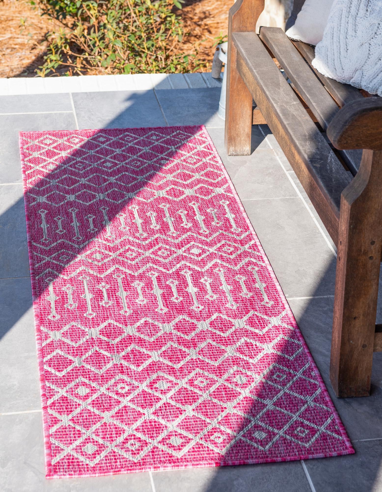 Fuschia 2' x 6' Lattice Indoor / Outdoor Runner Rug | Rugs.com