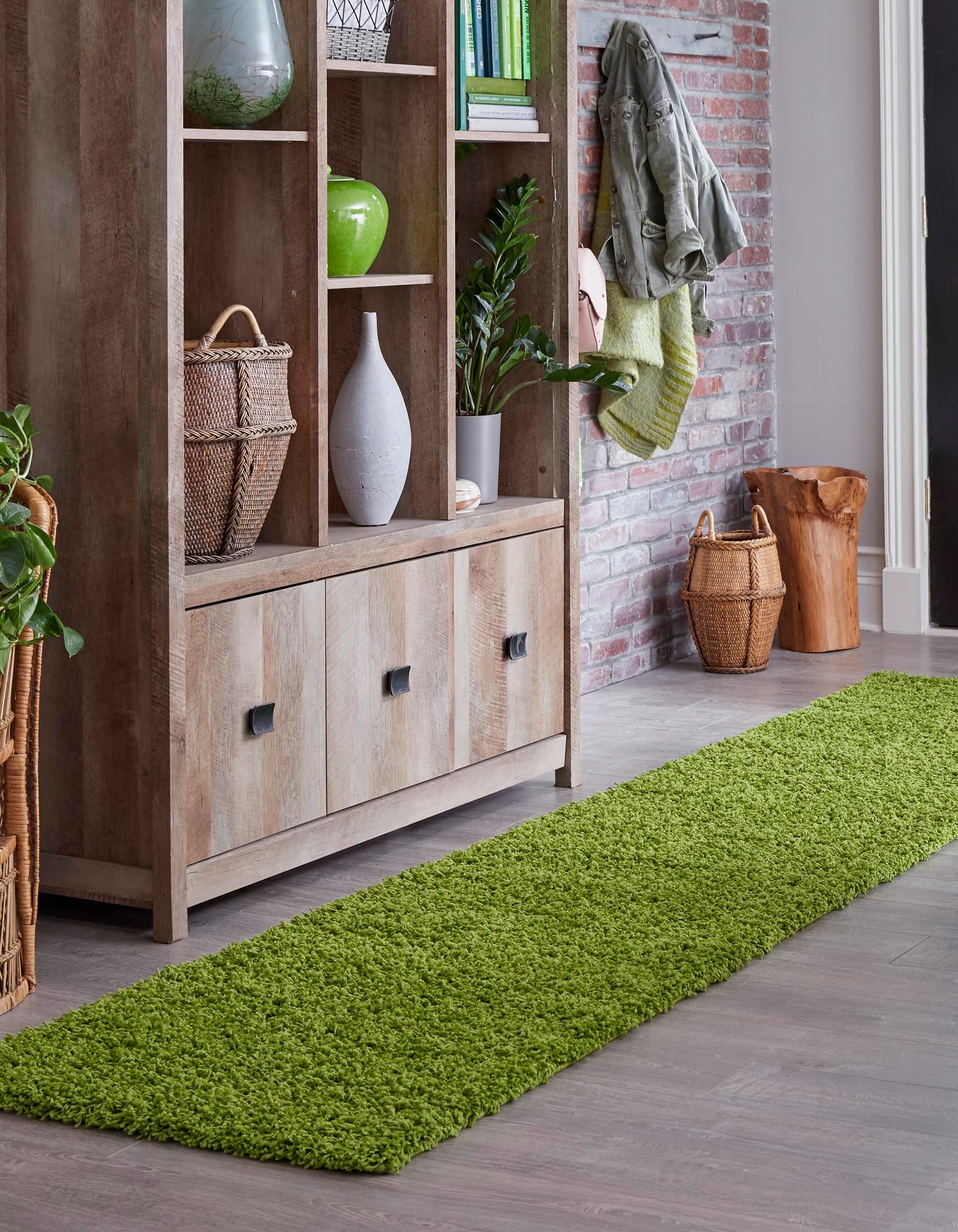 Grass Green 2' 7 x 10' Solid Shag Runner Rug | Rugs.com