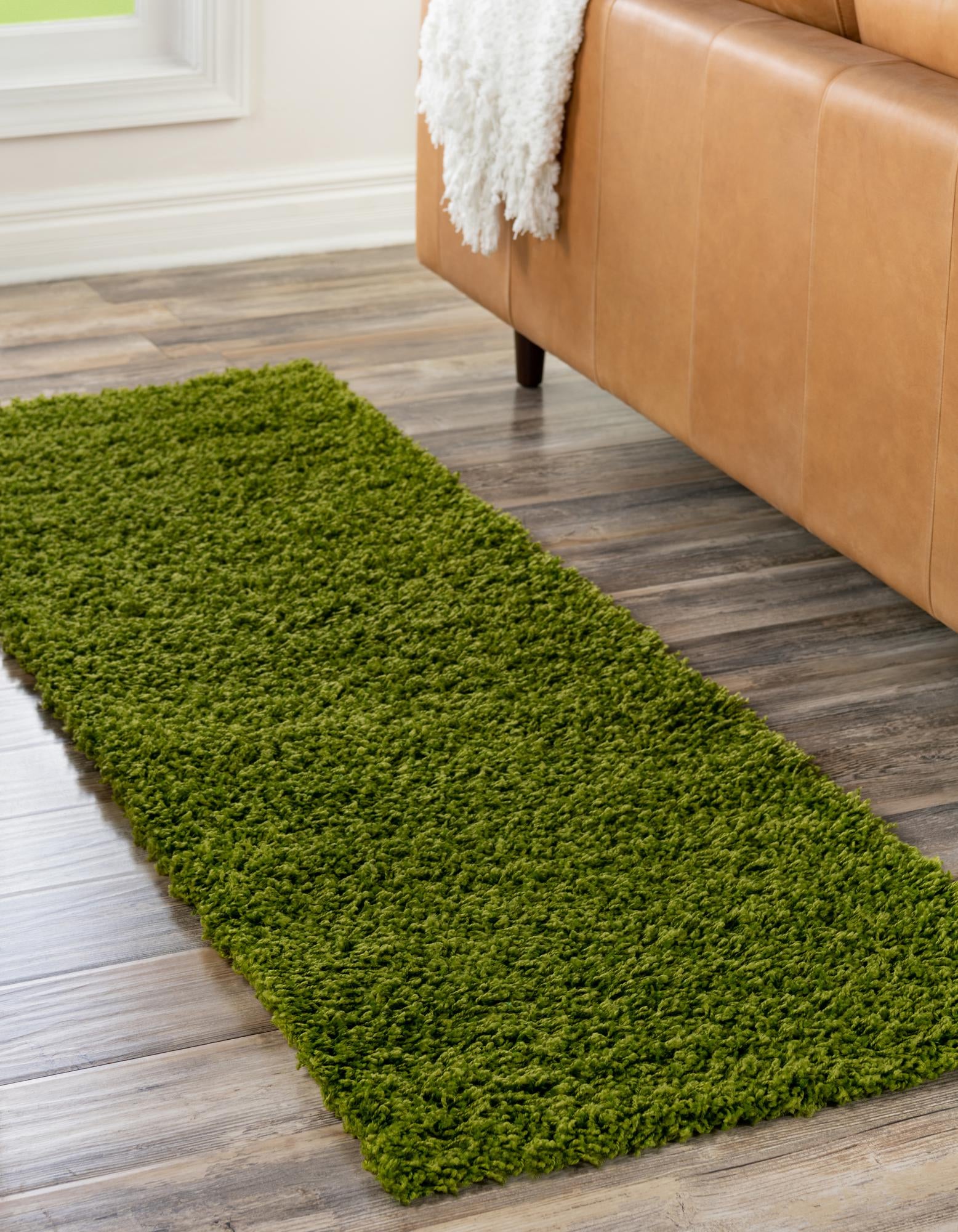 Grass Green 2' 7 x 10' Solid Shag Runner Rug | Rugs.com