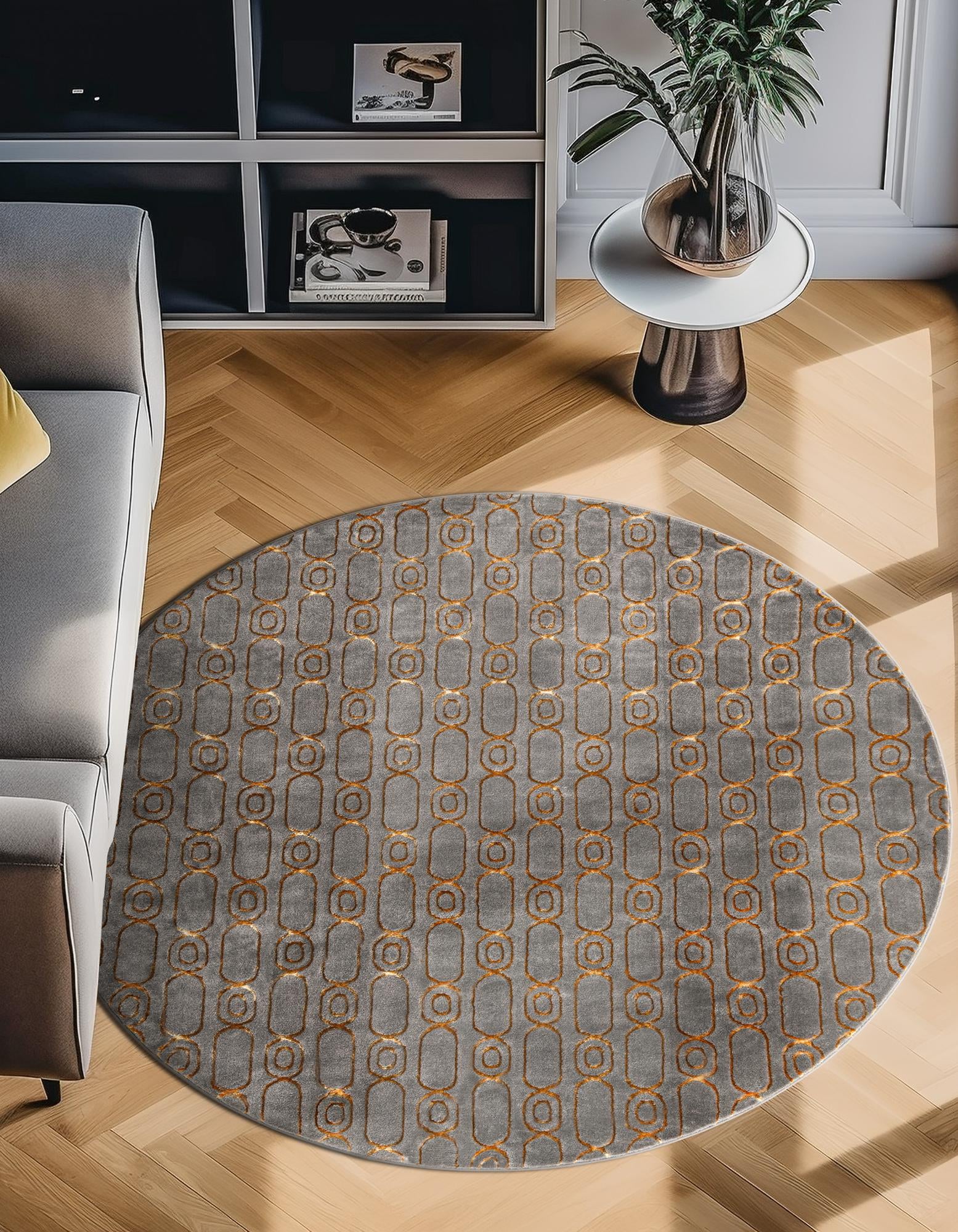 Gray and Gold 6' x 6' Vogue Geo Round Rug | Rugs.com
