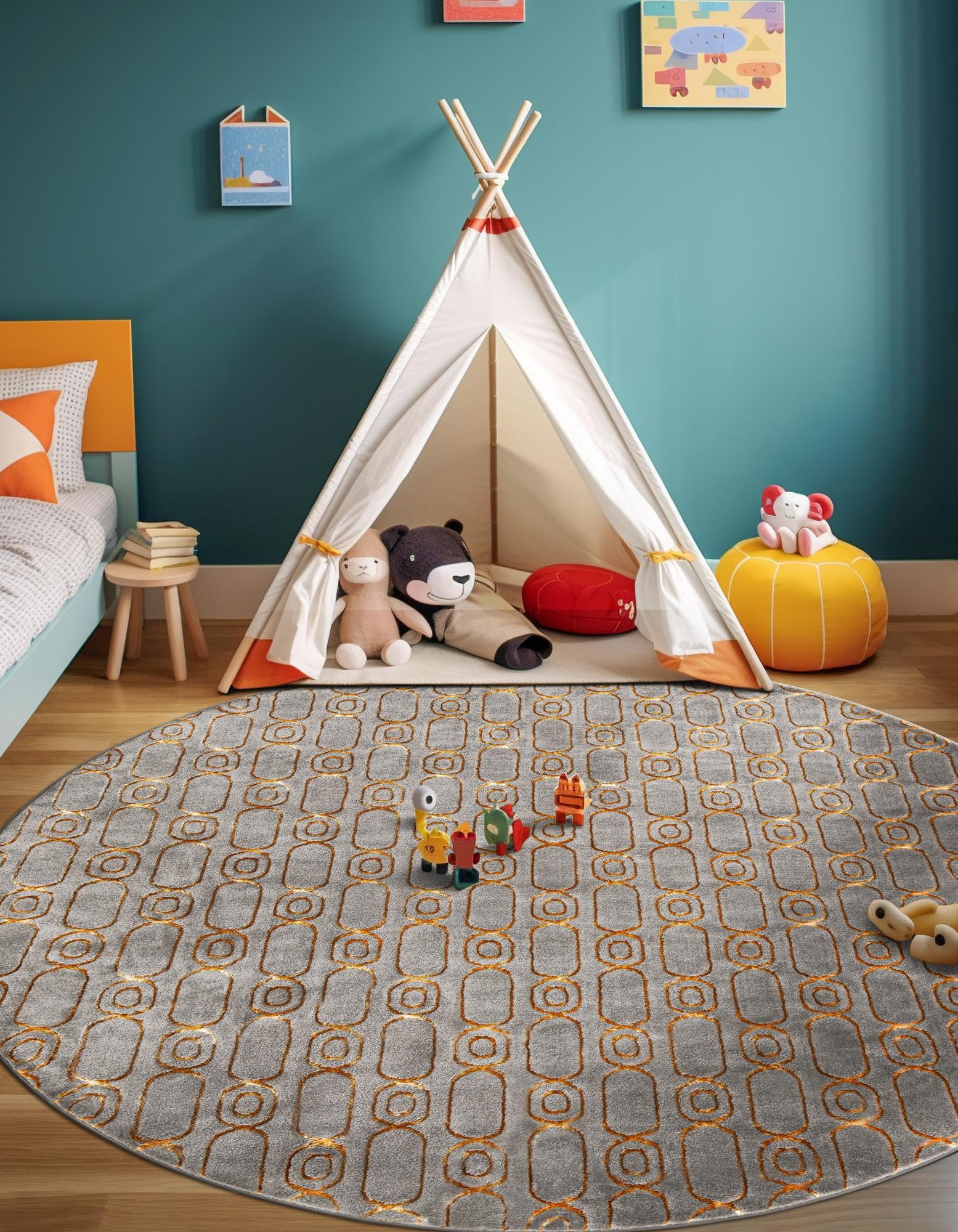 Gray and Gold 6' x 6' Vogue Geo Round Rug | Rugs.com