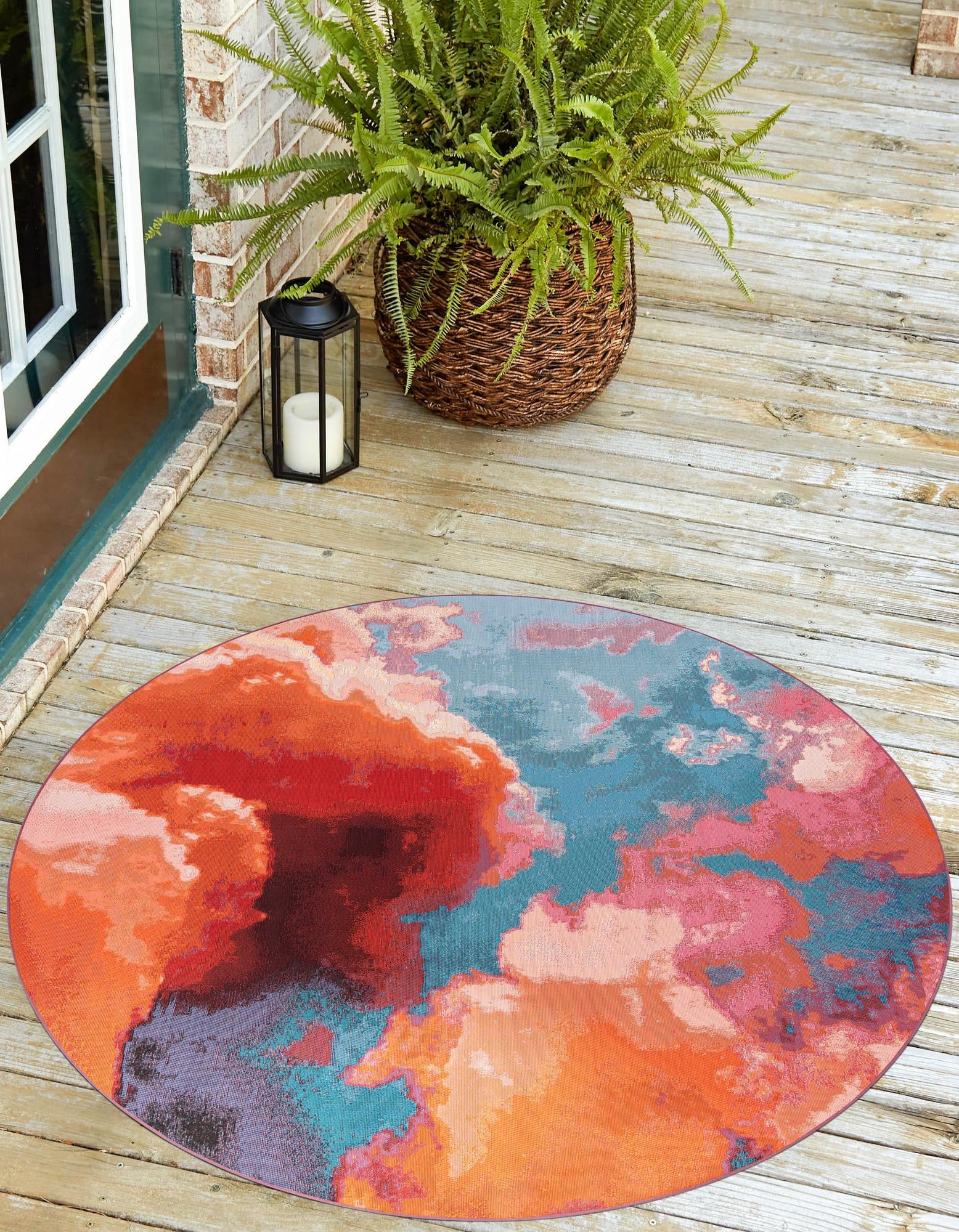 Gray and Pink 10' x 10' Modern Indoor / Outdoor Round Rug | Rugs.com