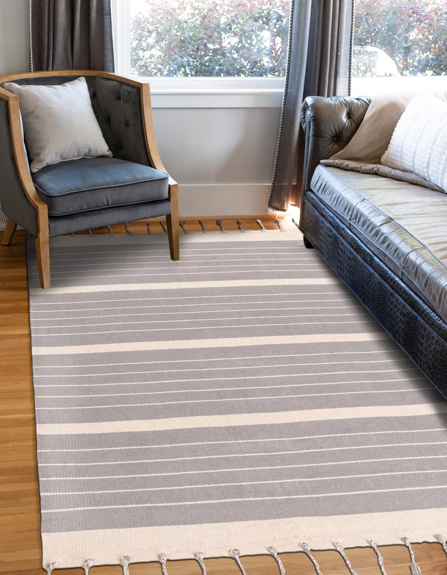 Gray and White 7' 1 x 10' Hand Woven Chindi Cotton Rug | Rugs.com