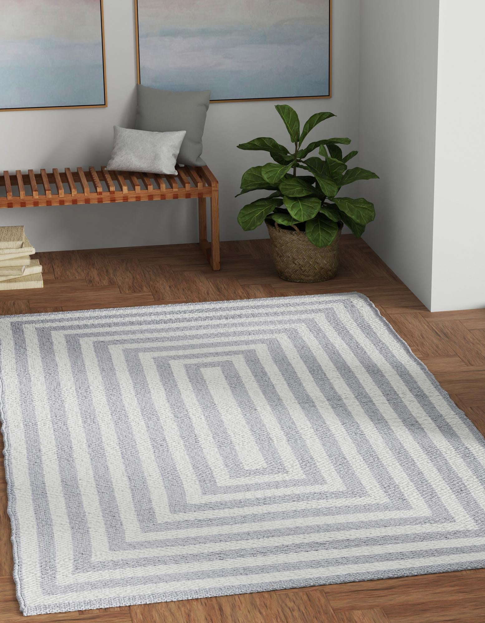 Gray and White 4' 1 x 6' 1 Hand Woven Eco Verse Indoor Washable Indoor ...