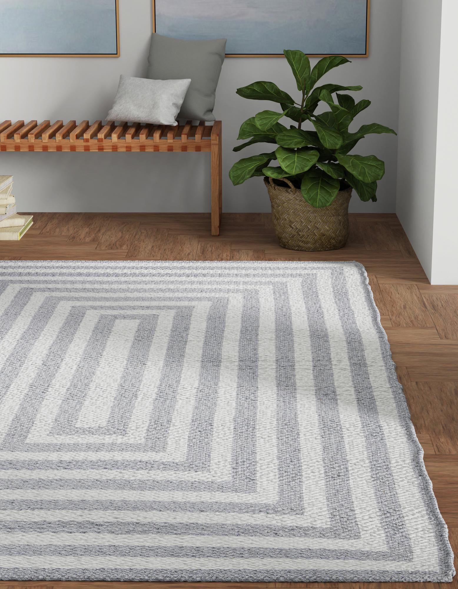 Gray and White 4' 1 x 6' 1 Hand Woven Eco Verse Indoor Washable Indoor ...