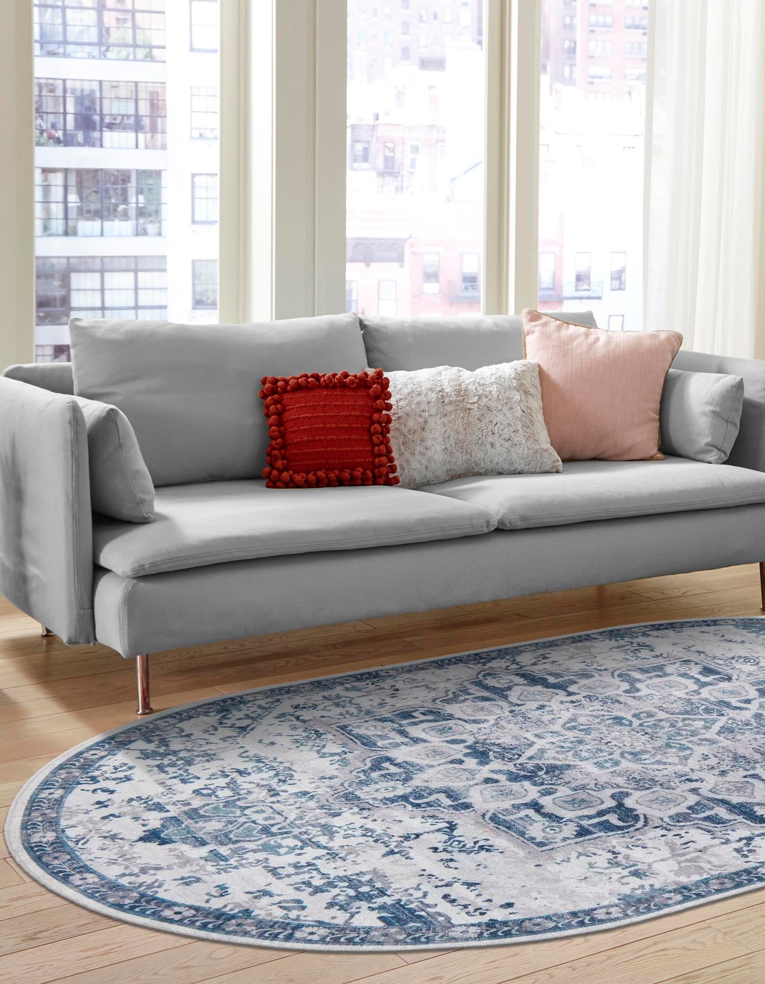 Gray Blue 5' 3 x 7' 10 Washable Francesca Oval Rug | Rugs.com