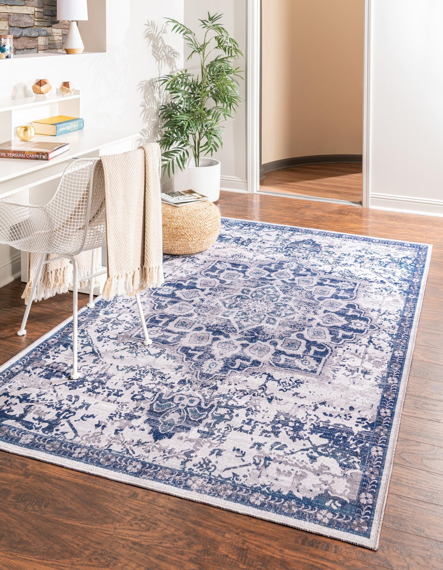 Gray Blue 5' 3 x 8' Washable Francesca Rug | Rugs.com