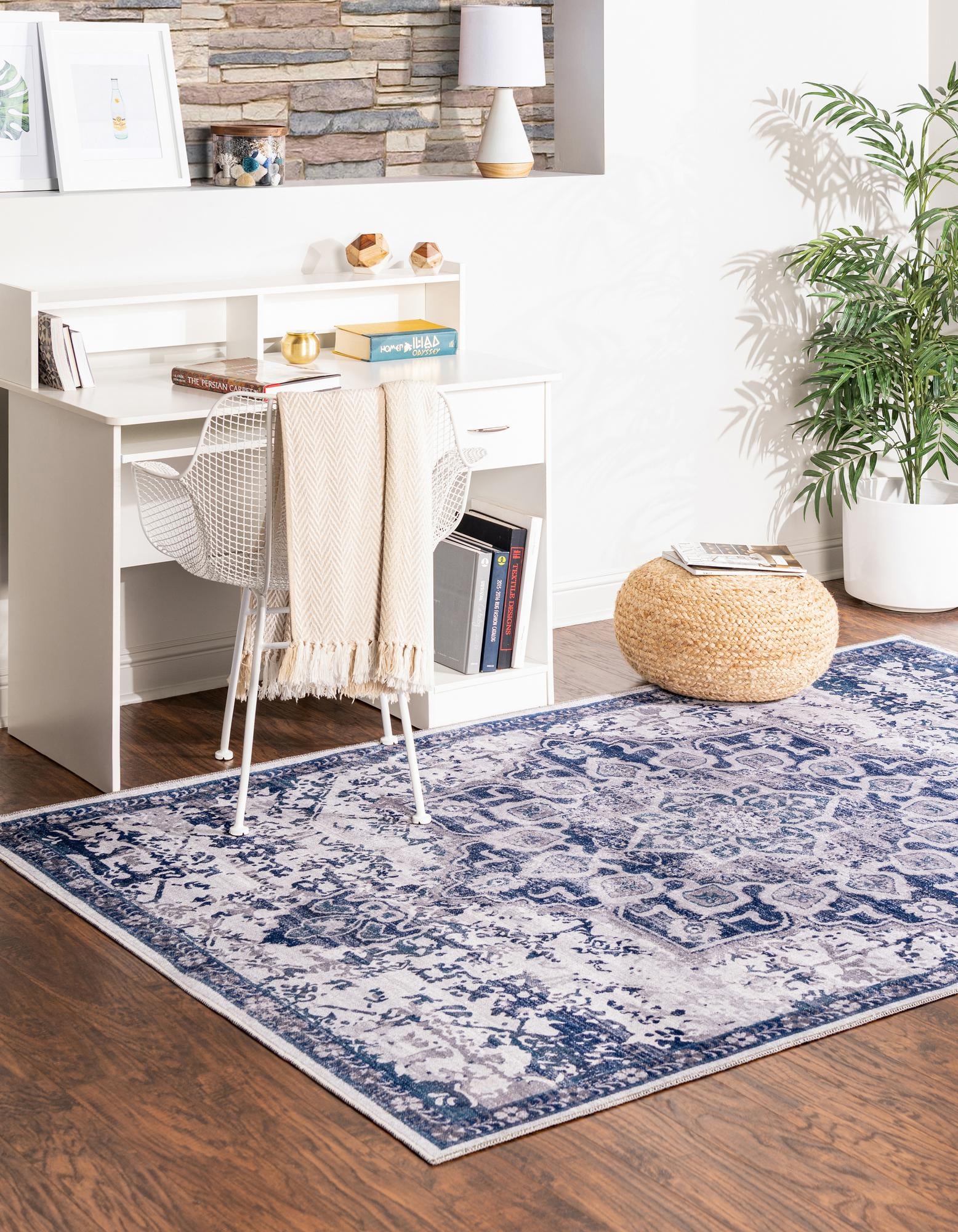Gray Blue 5' 3 x 8' Washable Francesca Rug | Rugs.com