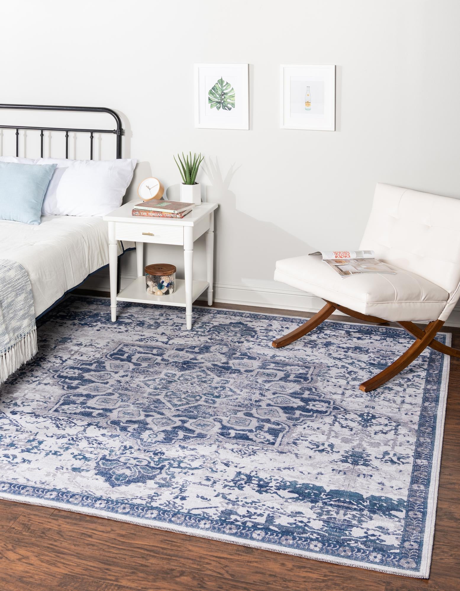 Gray Blue 4' x 4' Washable Francesca Square Rug | Rugs.com