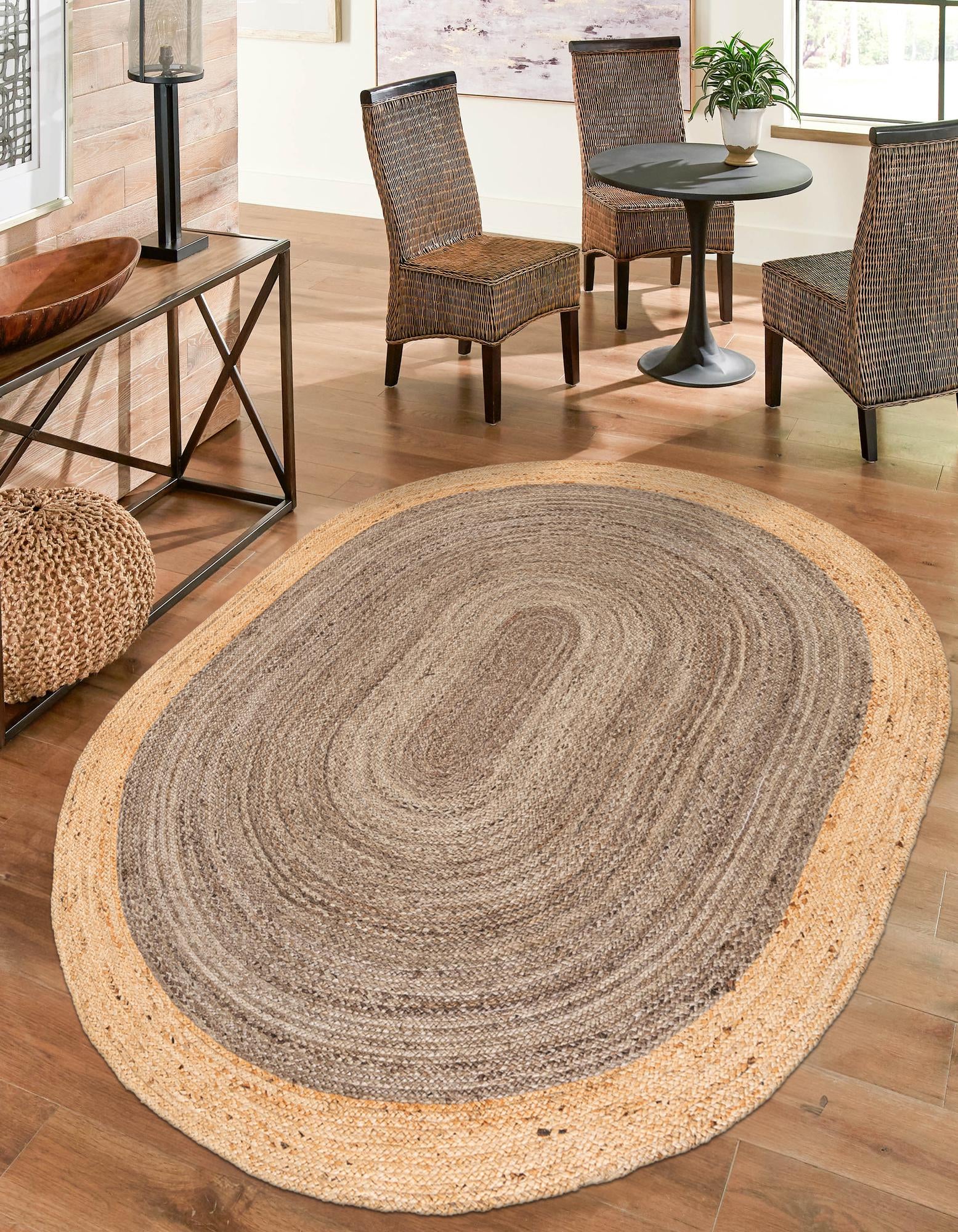 Gray Brown 7' 10 x 10' Hand Braided Jute Oval Rug | Rugs.com