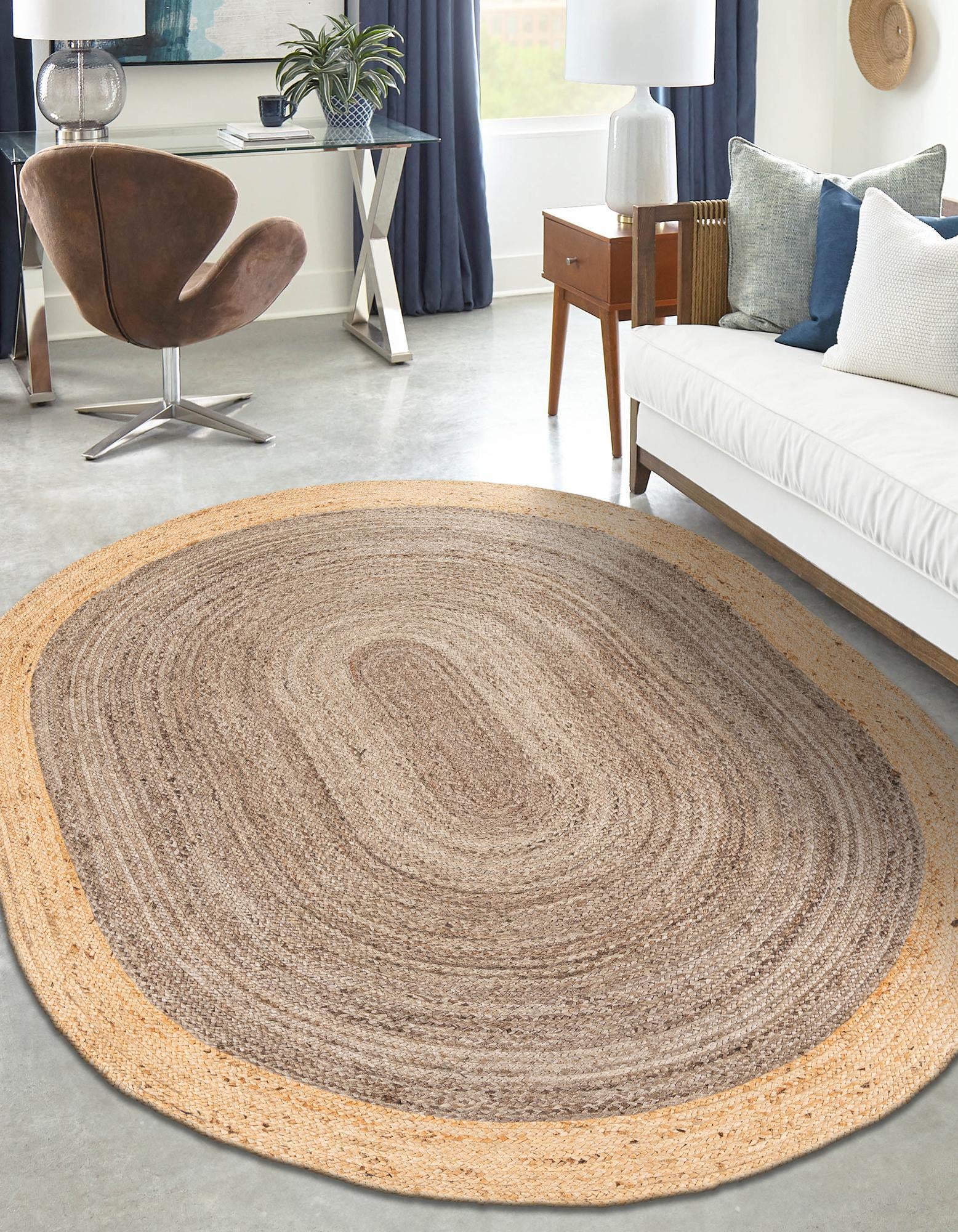 Gray Brown 7' 10 x 10' Hand Braided Jute Oval Rug | Rugs.com