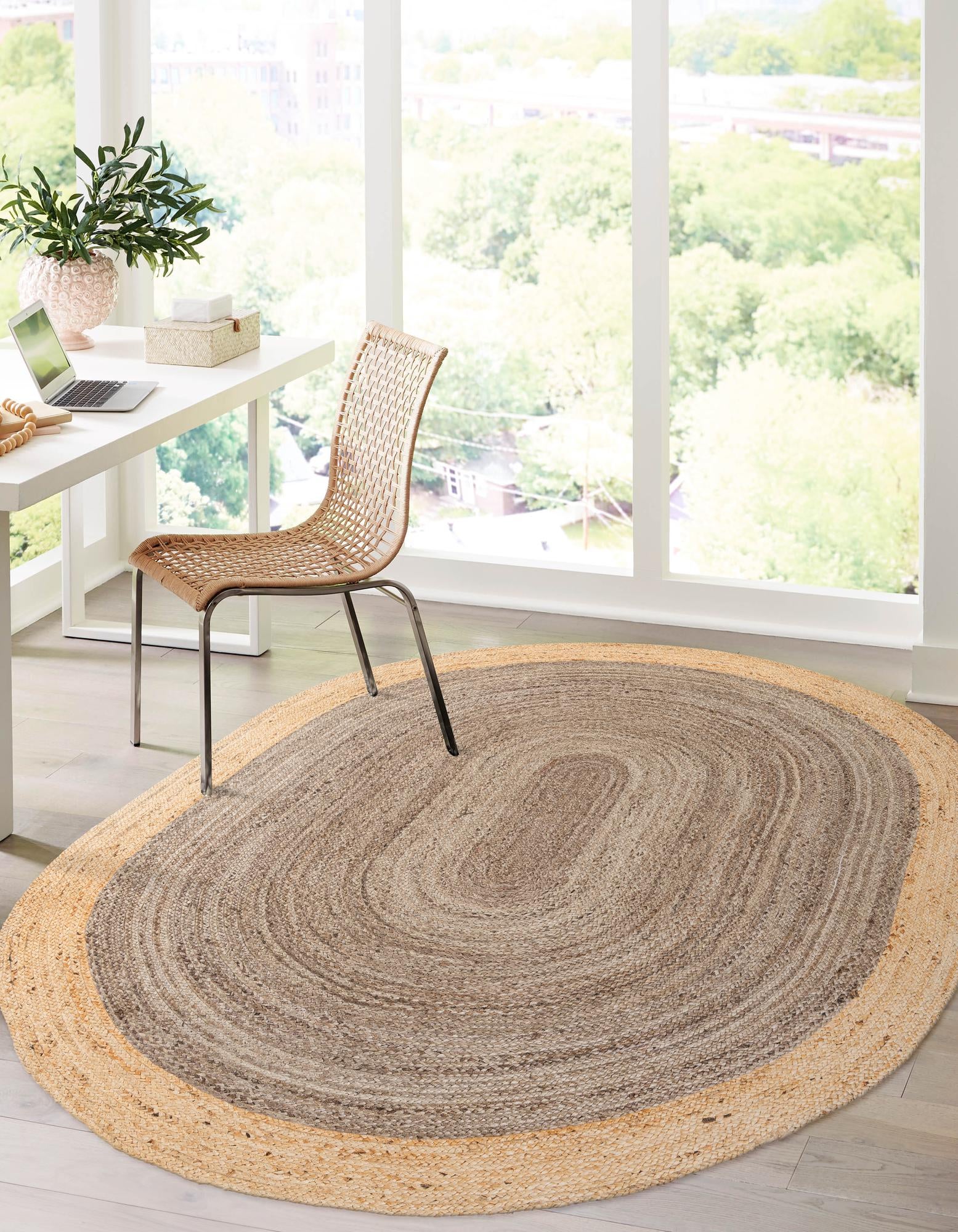 Gray Brown 7' 10 x 10' Hand Braided Jute Oval Rug | Rugs.com