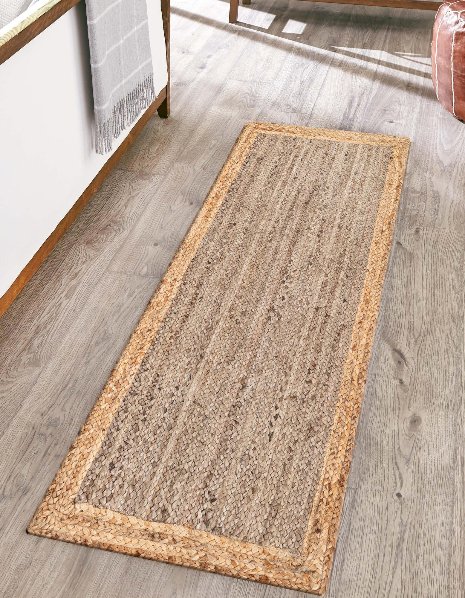 Gray Brown 2' x 5' 1 Hand Braided Jute Runner Rug | Rugs.com