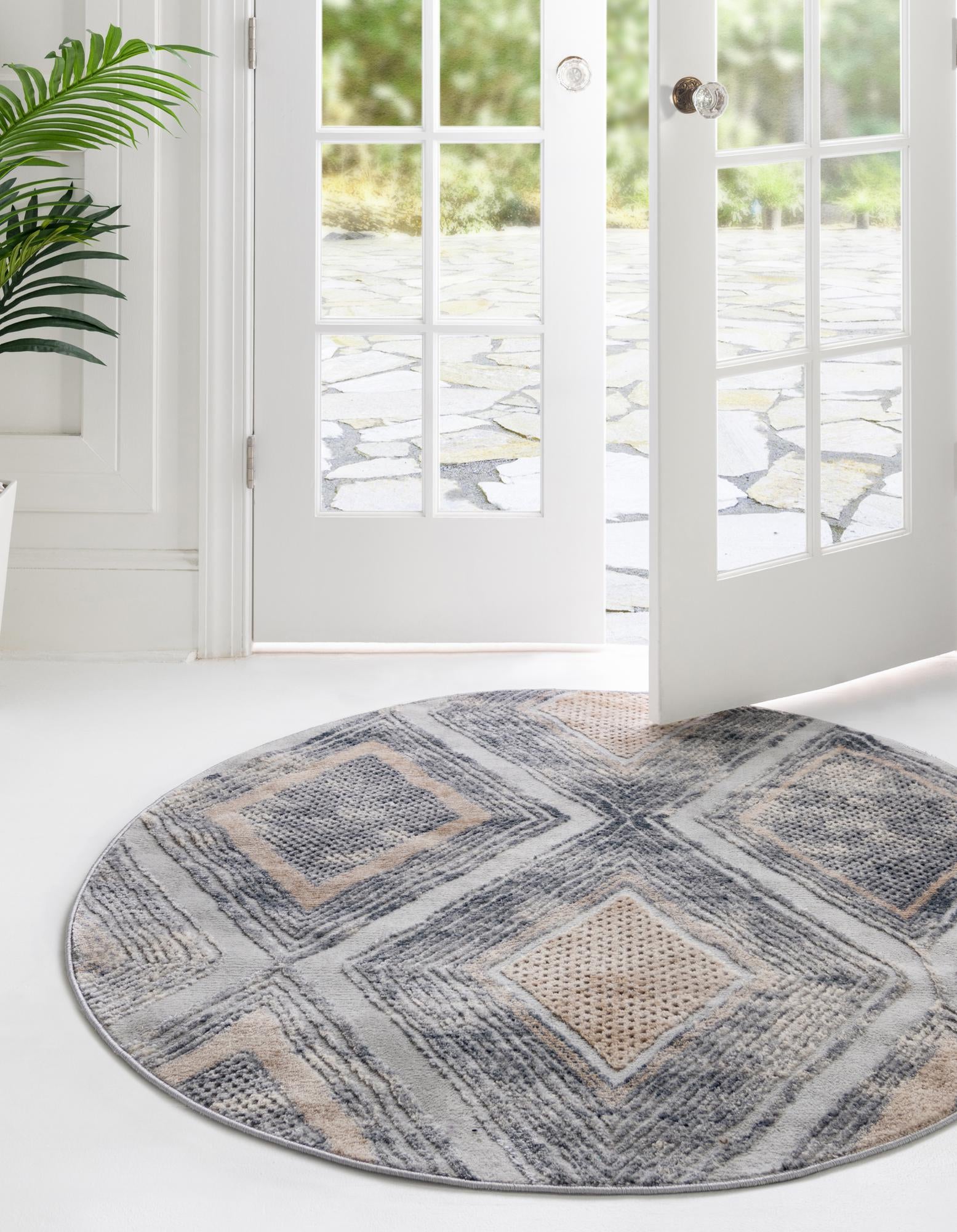 Gray 4' x 4' Caspian Round Rug | Rugs.com