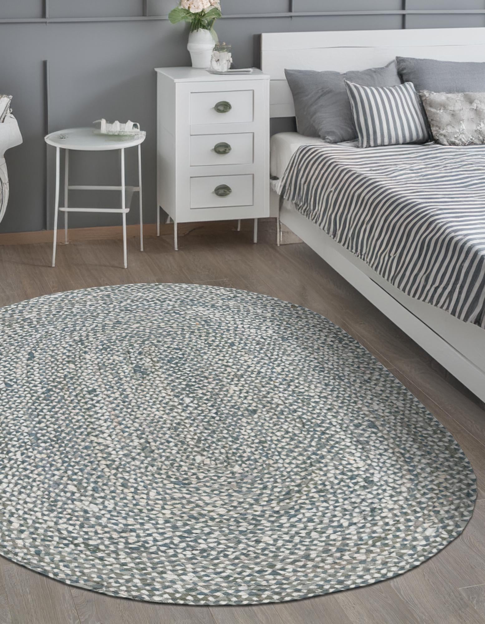 Gray 8' x 10' Hand Braided Chindi Oval Rug | Rugs.com