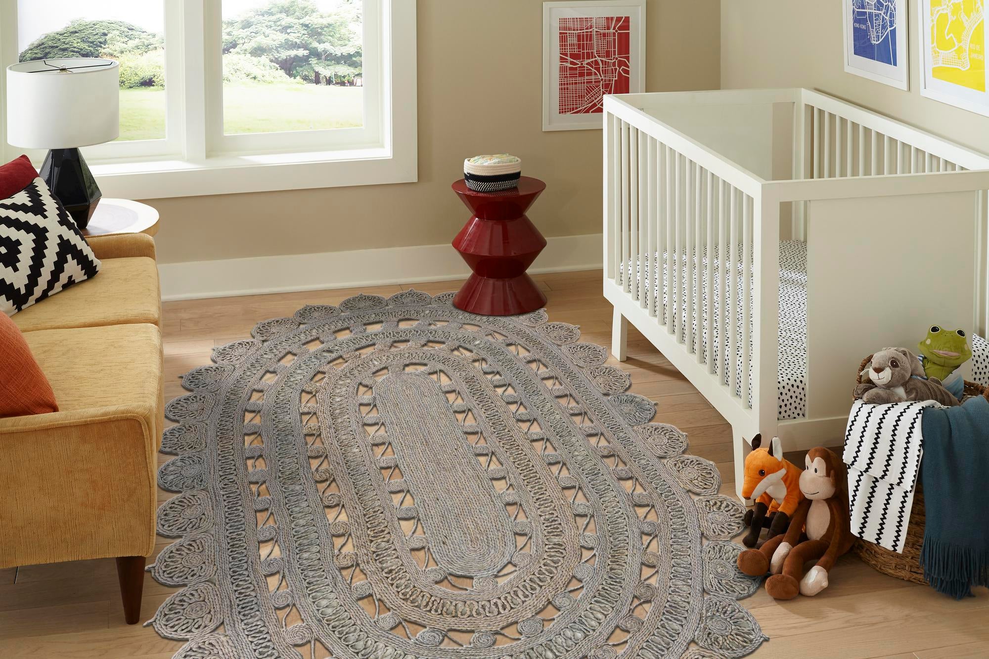 Gray 5' 1 x 8' Hand Braided Jute Oval Rug | Rugs.com