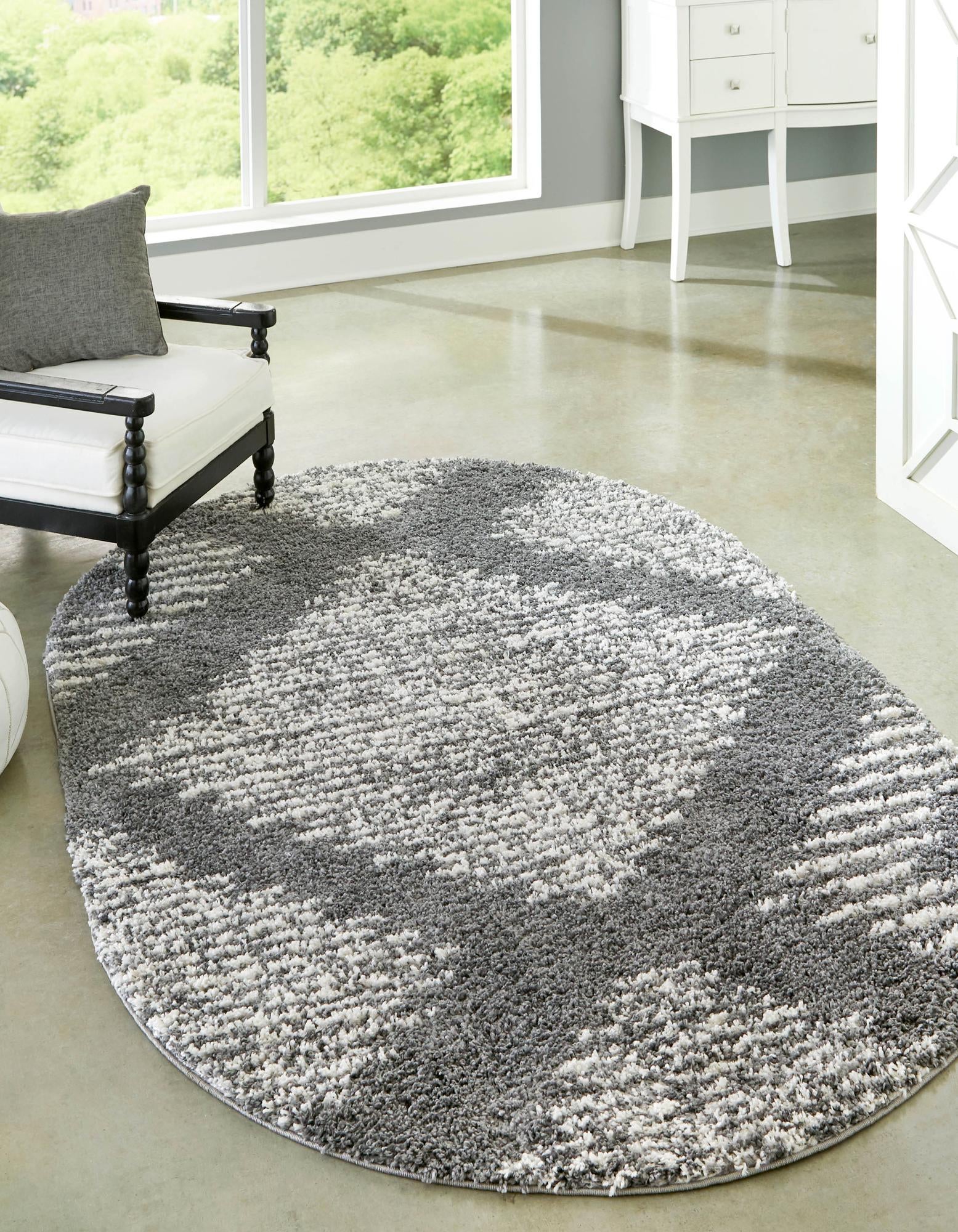 Gray 5' 3 x 8' Serenity Shag Oval Rug | Rugs.com