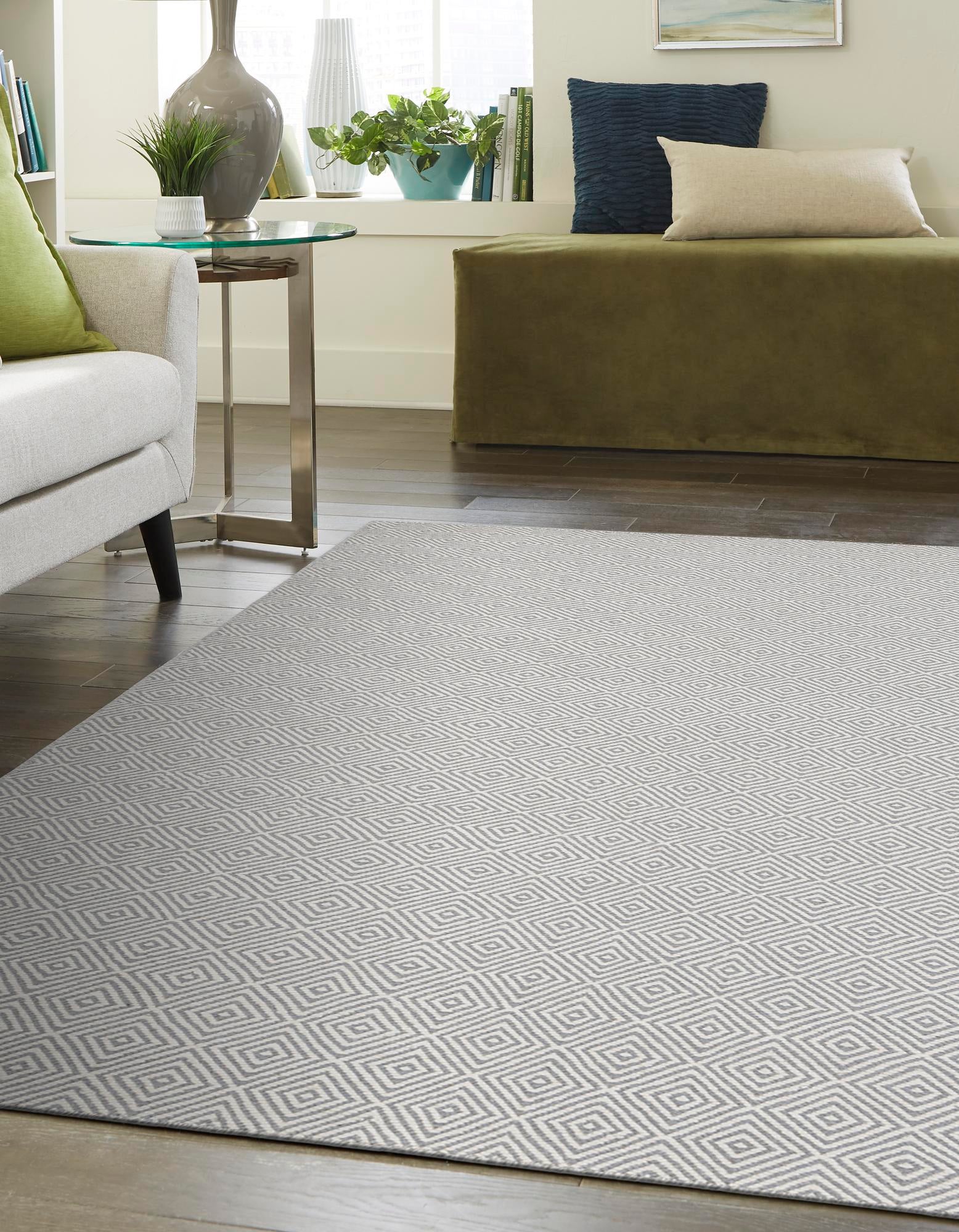 Gray 7' 10 x 10' Hand Woven Geo Trellis Flatweave Rug | Rugs.com